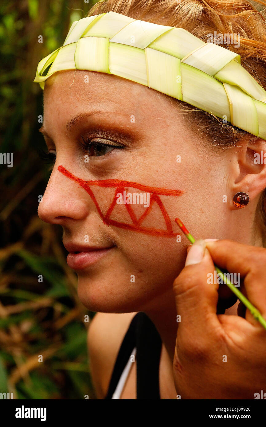 Natural body paint in Quichua village, Ecuador Stock Photo - Alamy