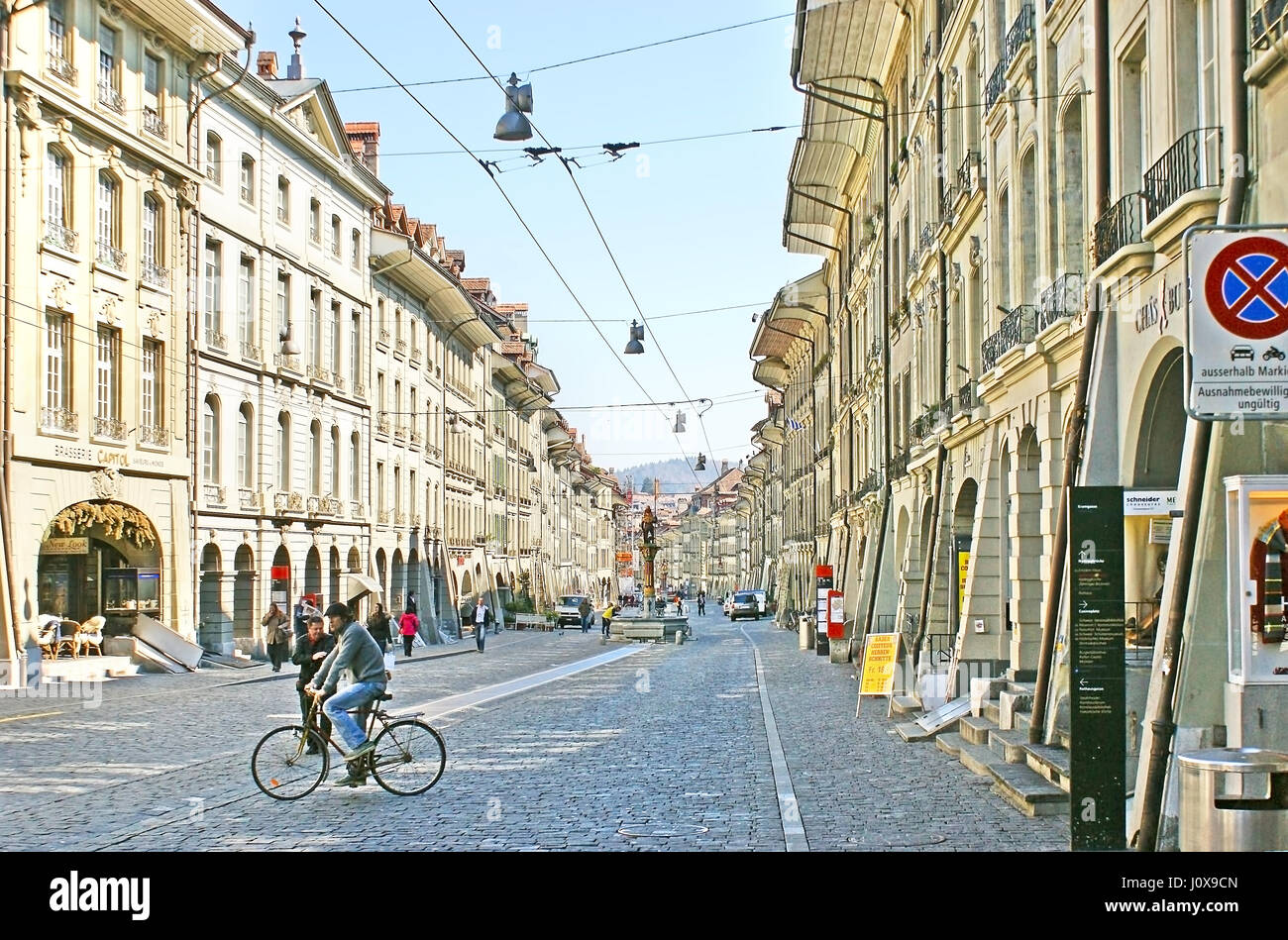 BERN, SWITZERLAND - MARCH 3, 2011: The old shopping arcades of ...