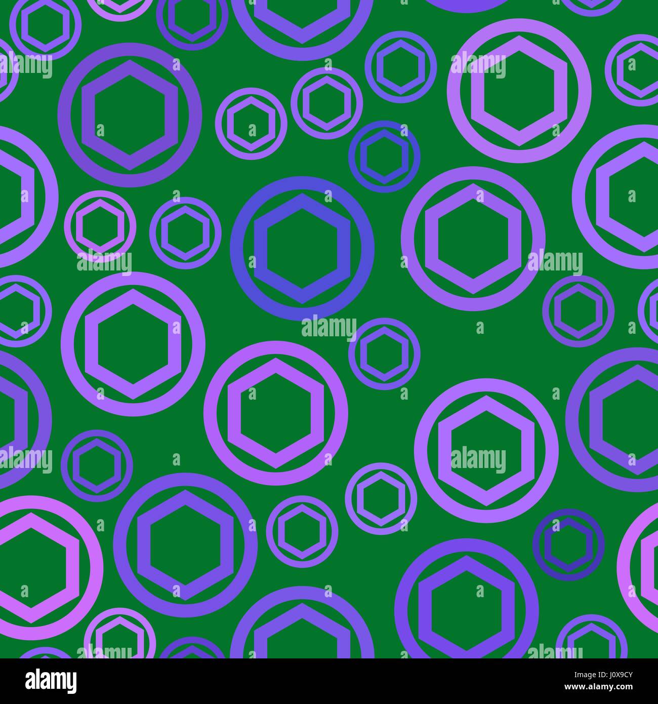 vector seamless pattern - violet circles and hexagons on green ...