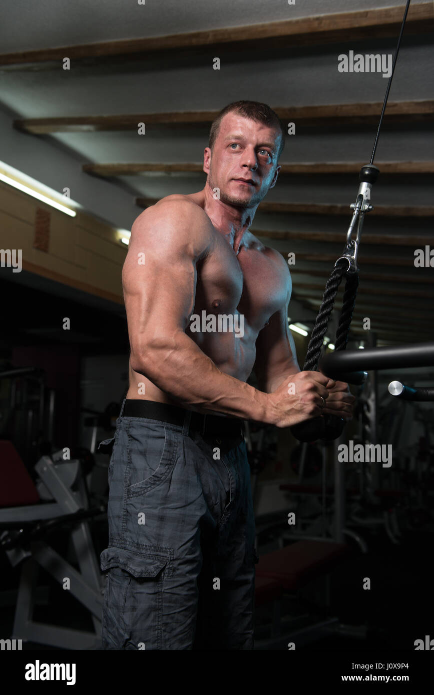 Handsome Muscular Fitness Bodybuilder Doing Heavy Weight Exercise For ...