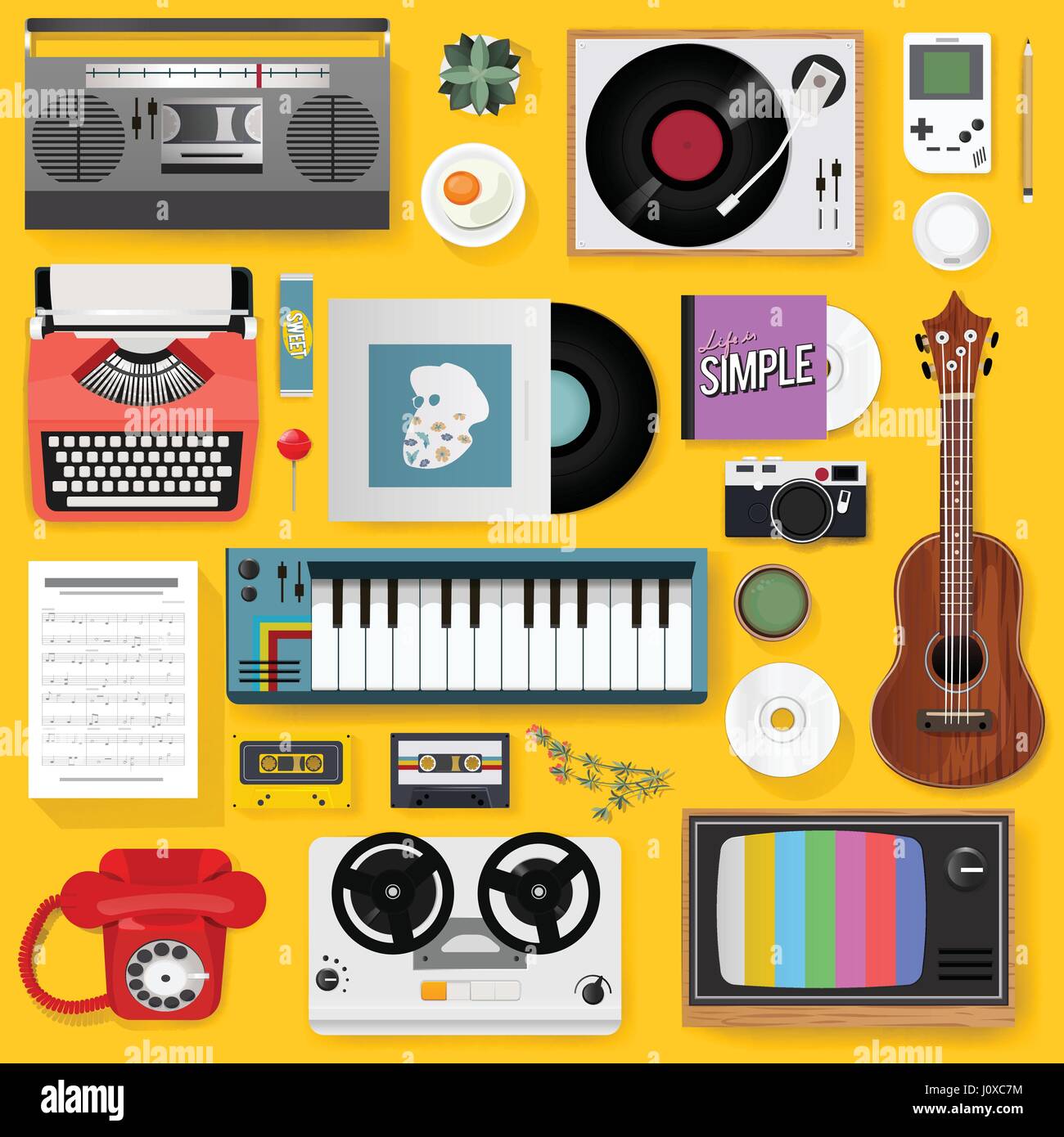 Retro Classic Entertainment Media Mixed Set Icon Illustration Vector ...