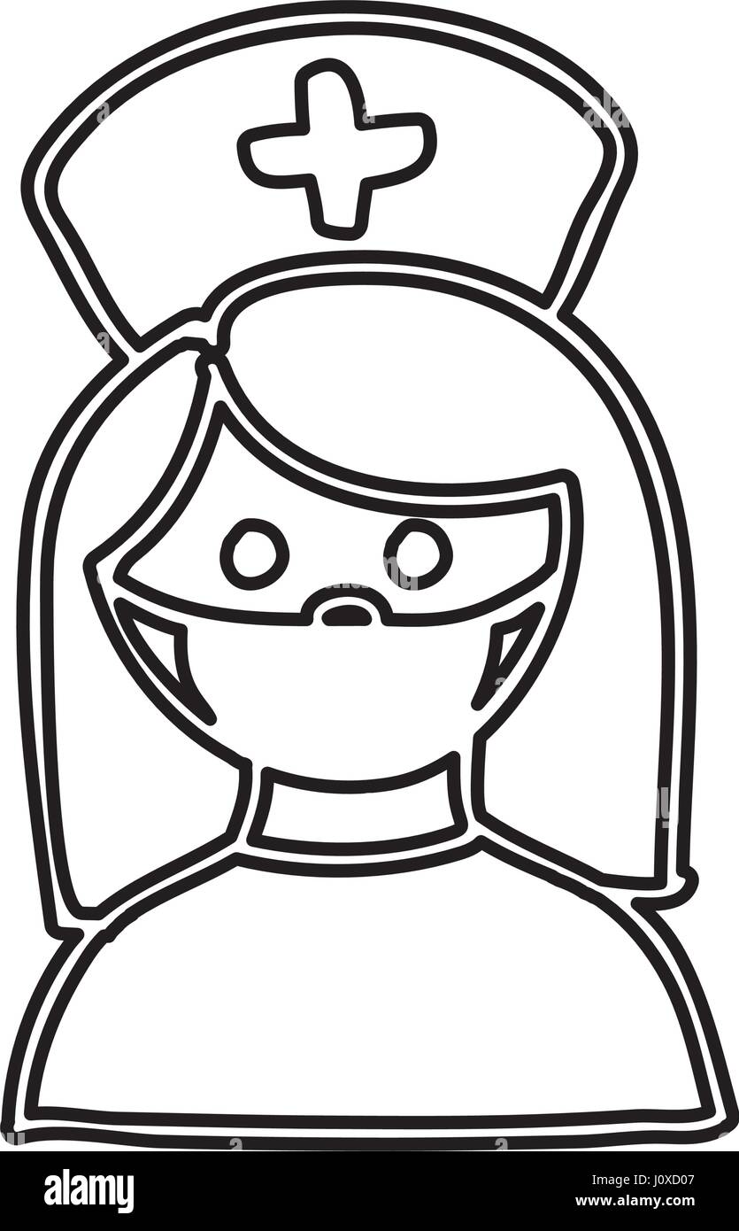 monochrome hand drawn contour of female nurse half body Stock Vector ...