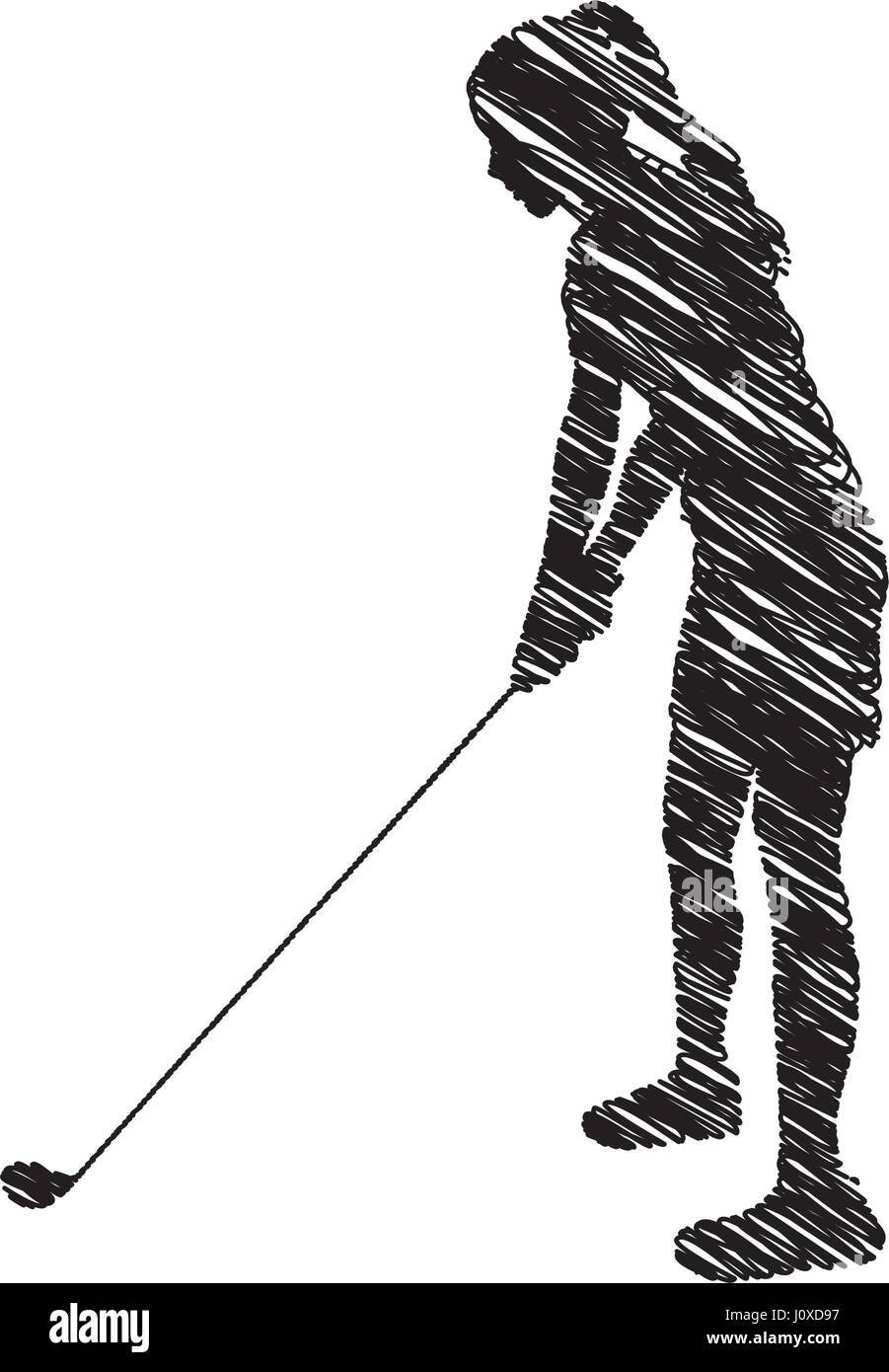 silhouette drawing girl playing golf in position Stock Vector Image ...