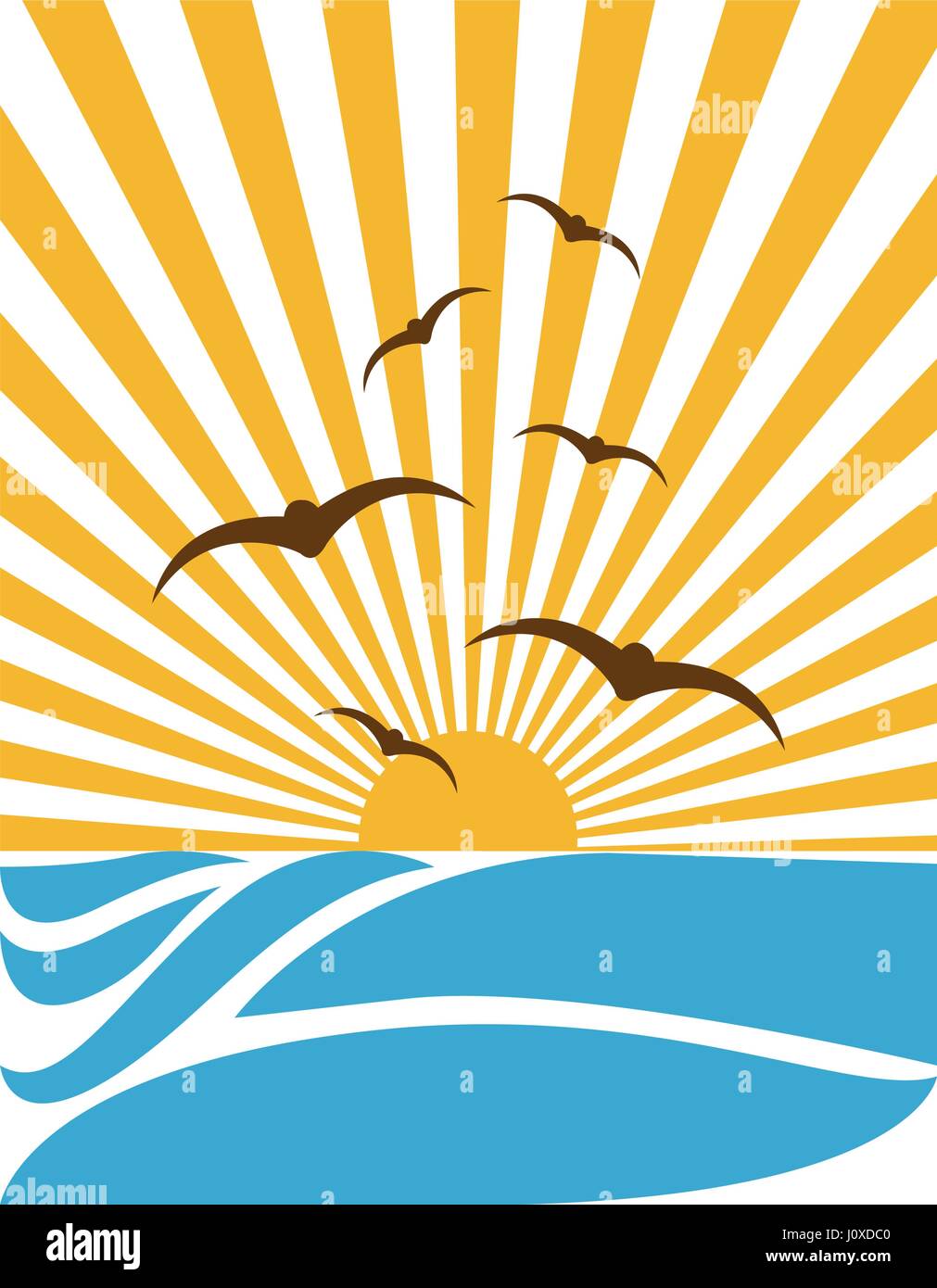 colorful rectangular background sunset in the ocean with gulls Stock ...