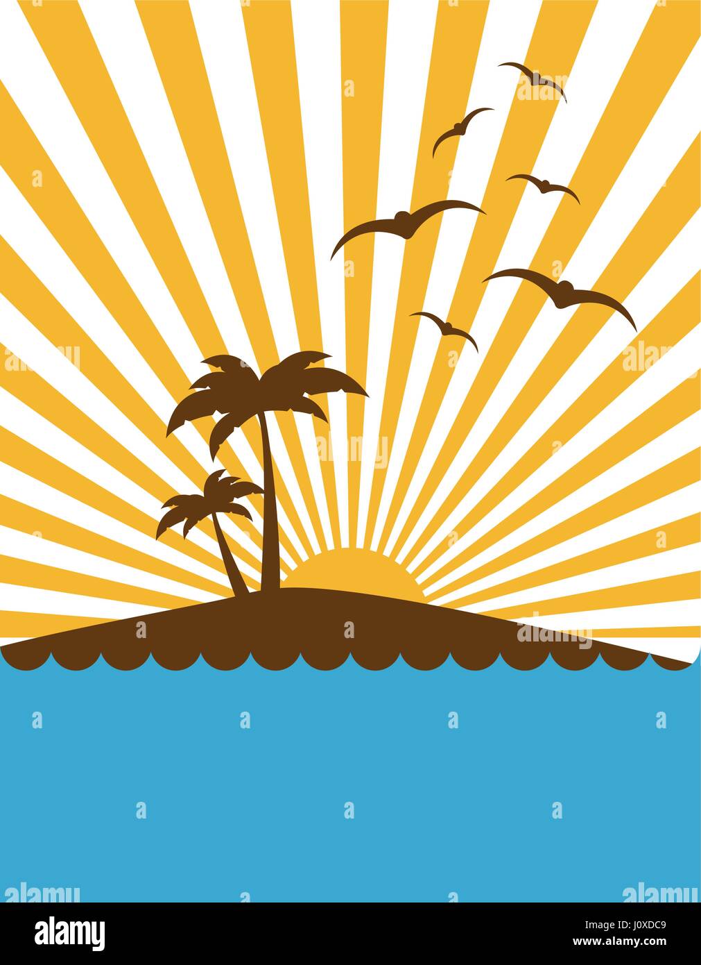 colorful rectangular background sunset in the ocean with island and ...