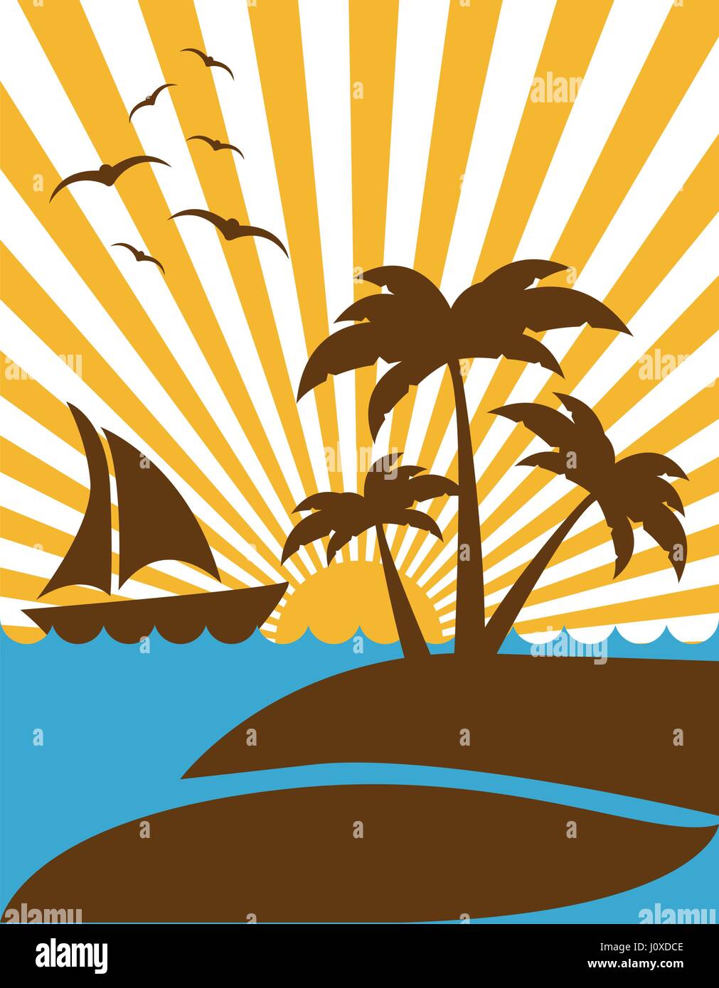 colorful rectangular background sunset with beach and boat Stock Vector ...