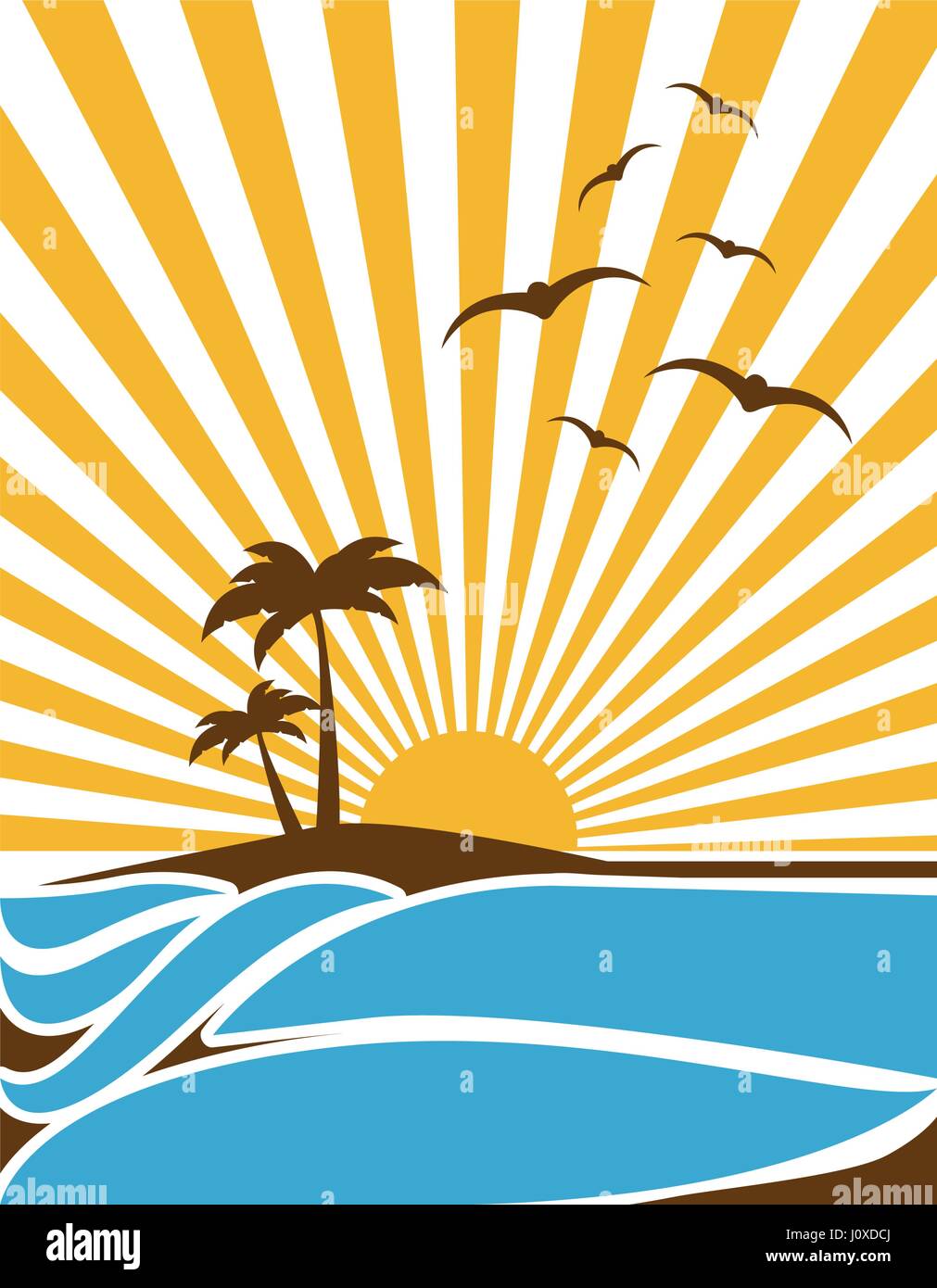 colorful rectangular background sunset in the beach with palms and ...