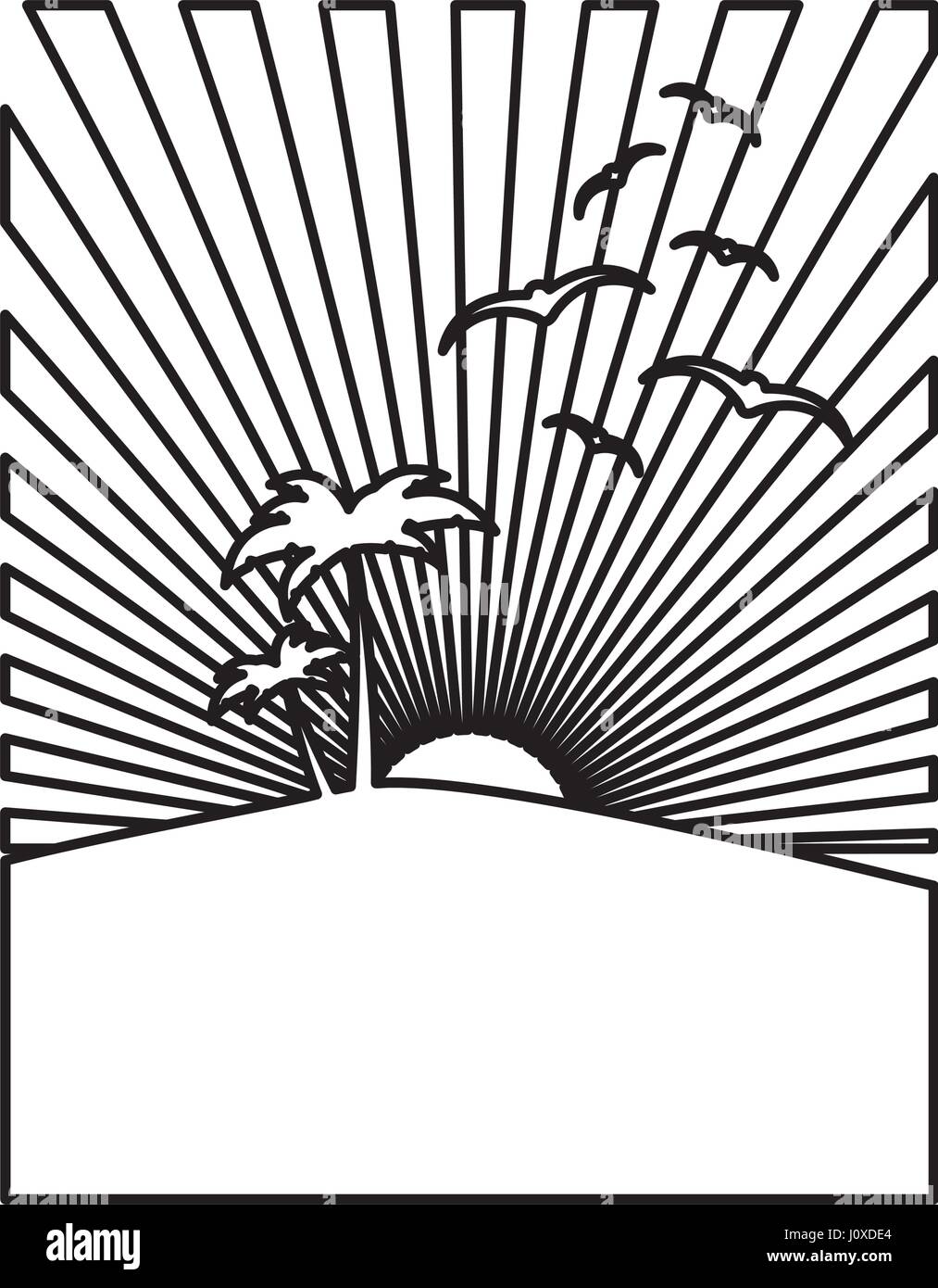 silhouette rectangular background sunset with beach and palms with ...