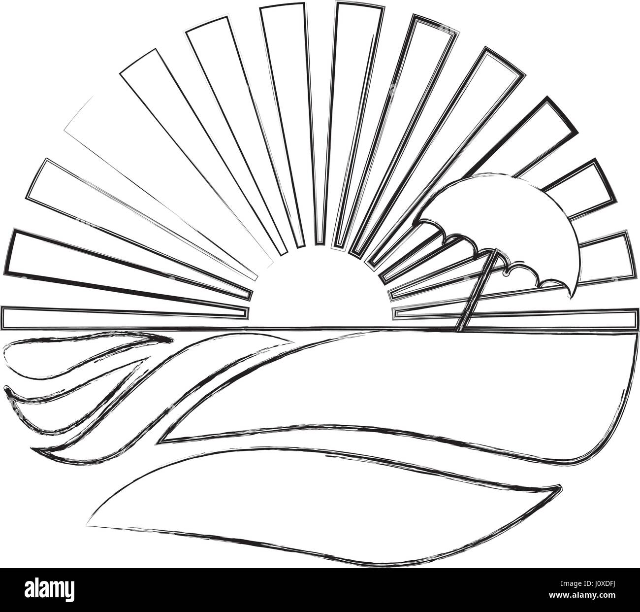 blurred silhouette circular background sunset with beach and umbrella ...