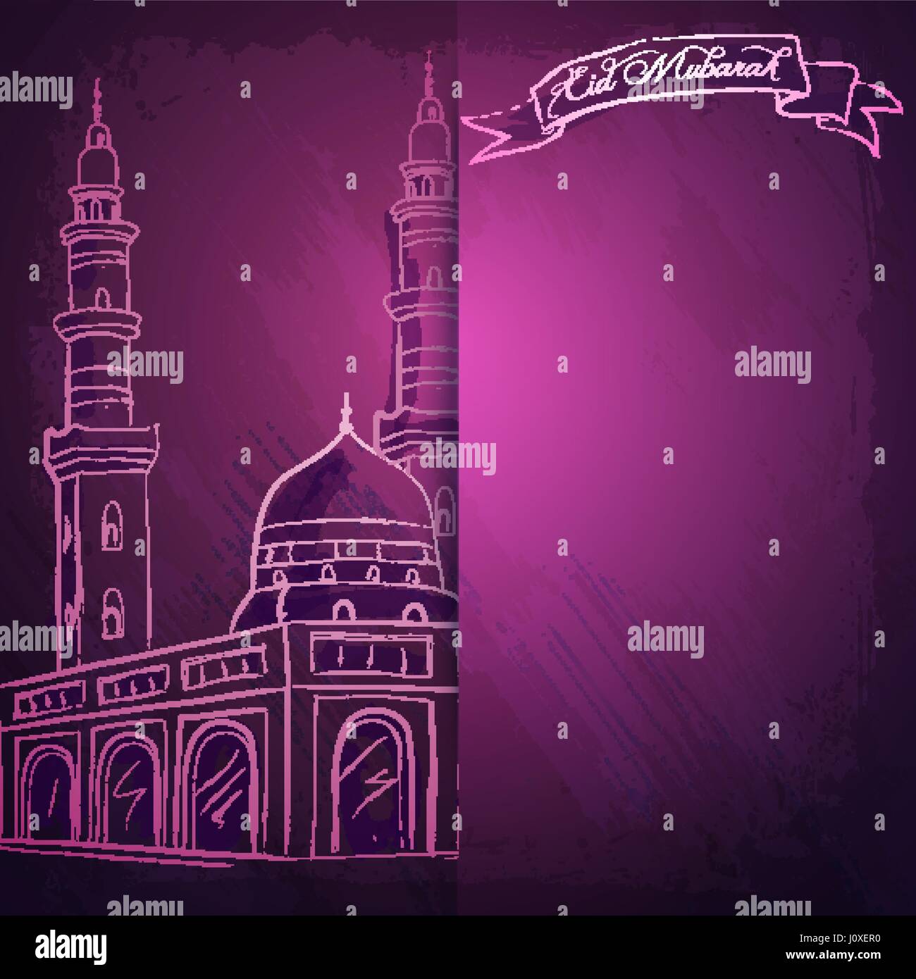 Vector mosque ink sketch for Eid Mubarak greeting background Stock ...
