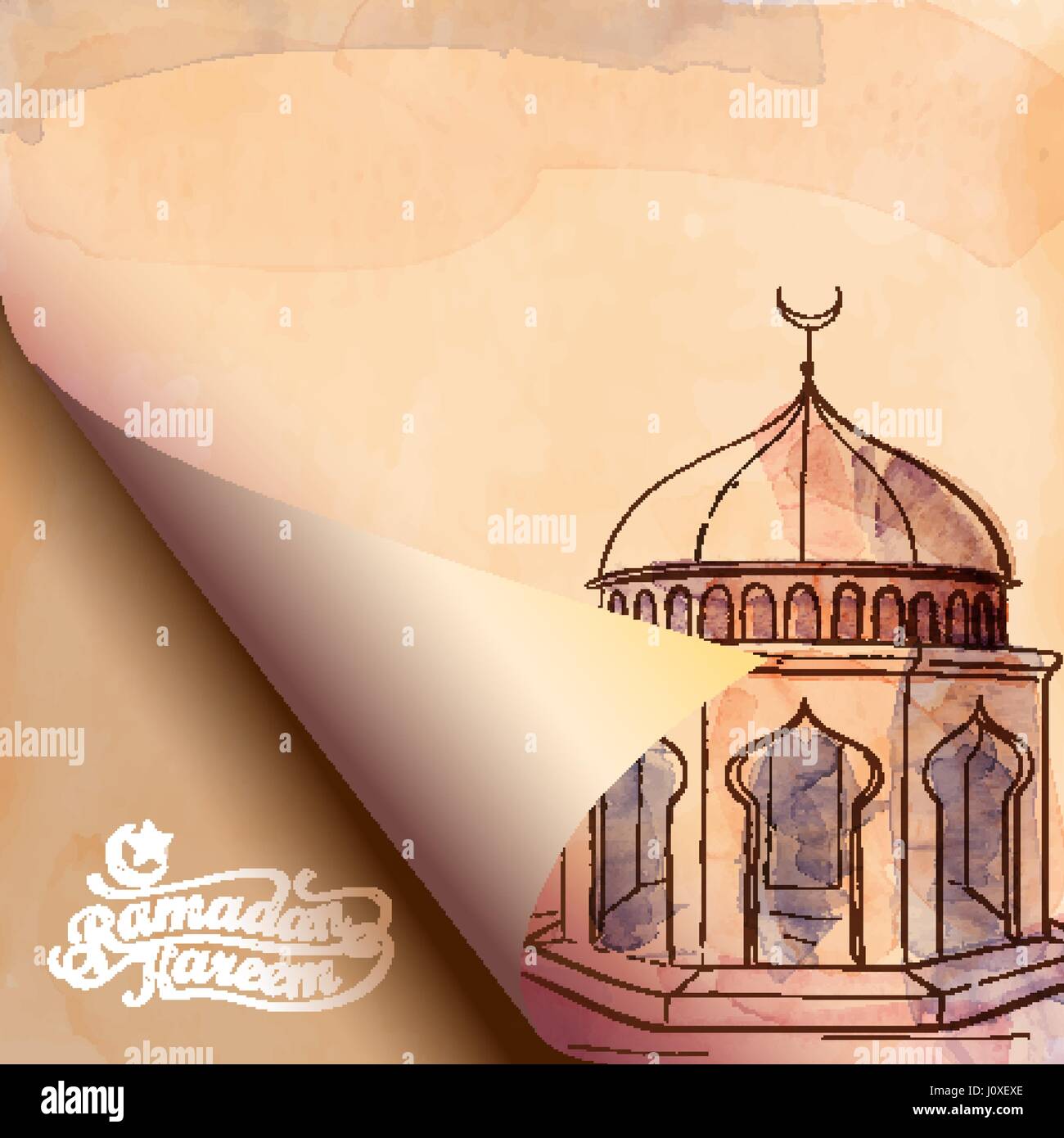 folding paper watercolor mosque sketch islamic design Ramadan Kareem ...