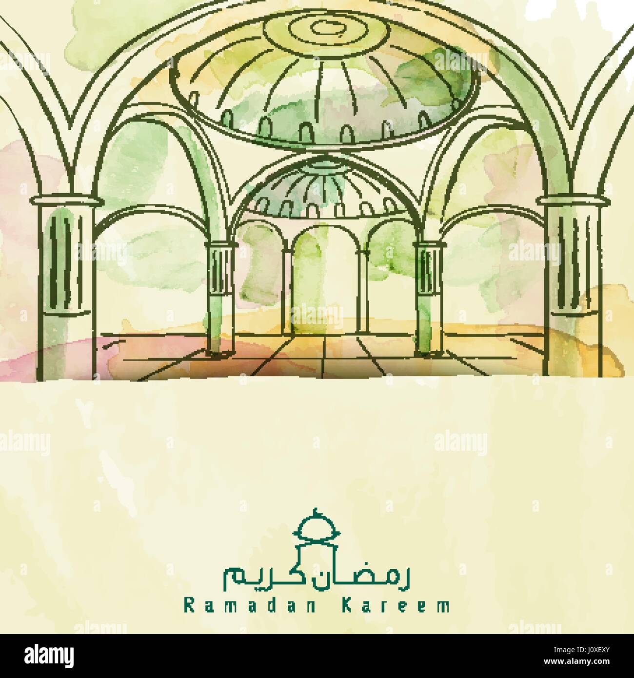Vector watercolor brush mosque islamic greeting Ramadan Kareem Stock ...