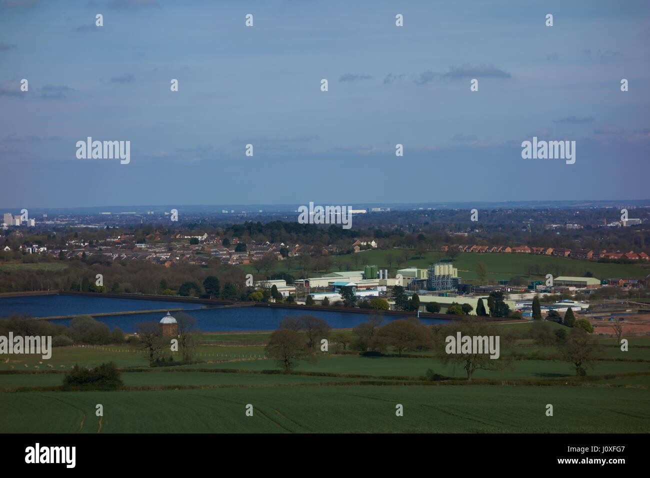 Frankley and Bartley Reservoirs views across fields near Birmingham. UK ...
