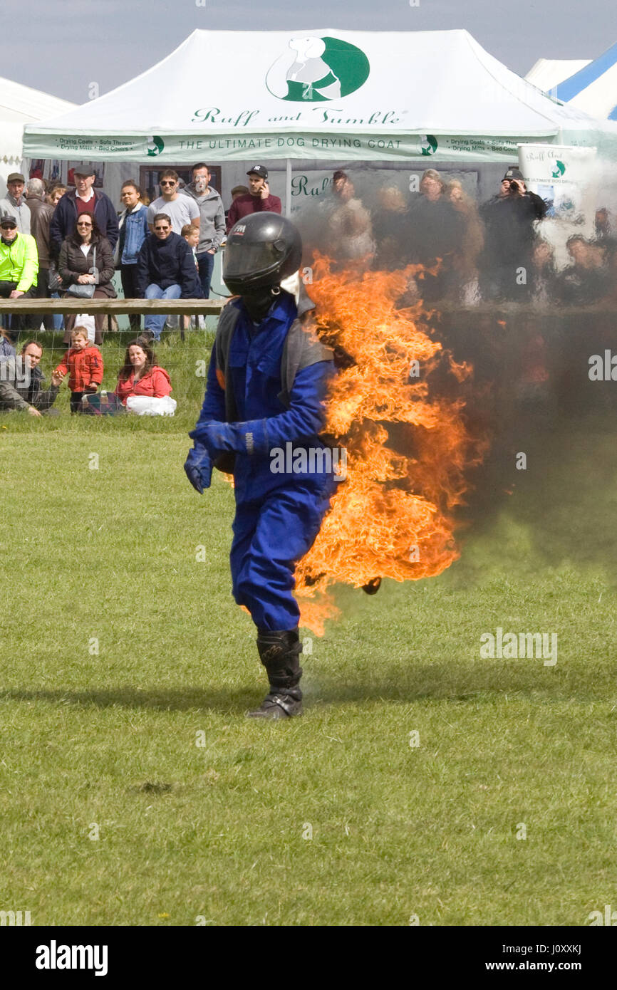 Motorcycle fire stunt team display at a county Fair in england UK Stock ...