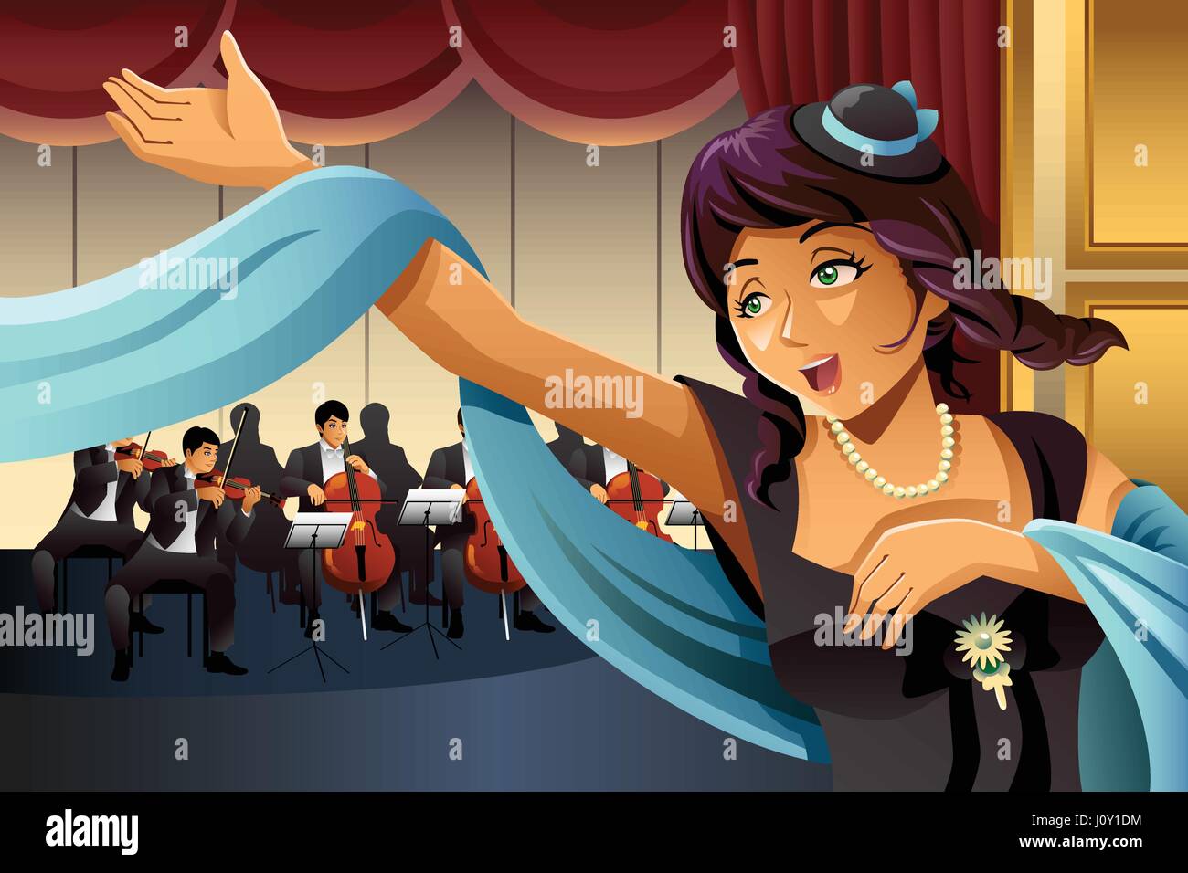 A vector illustration of opera singer singing on the stage Stock Vector ...