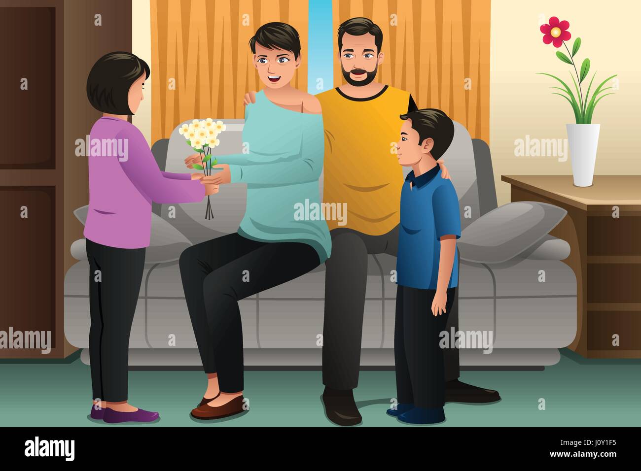 Father giving daughter flowers Stock Vector Images - Alamy