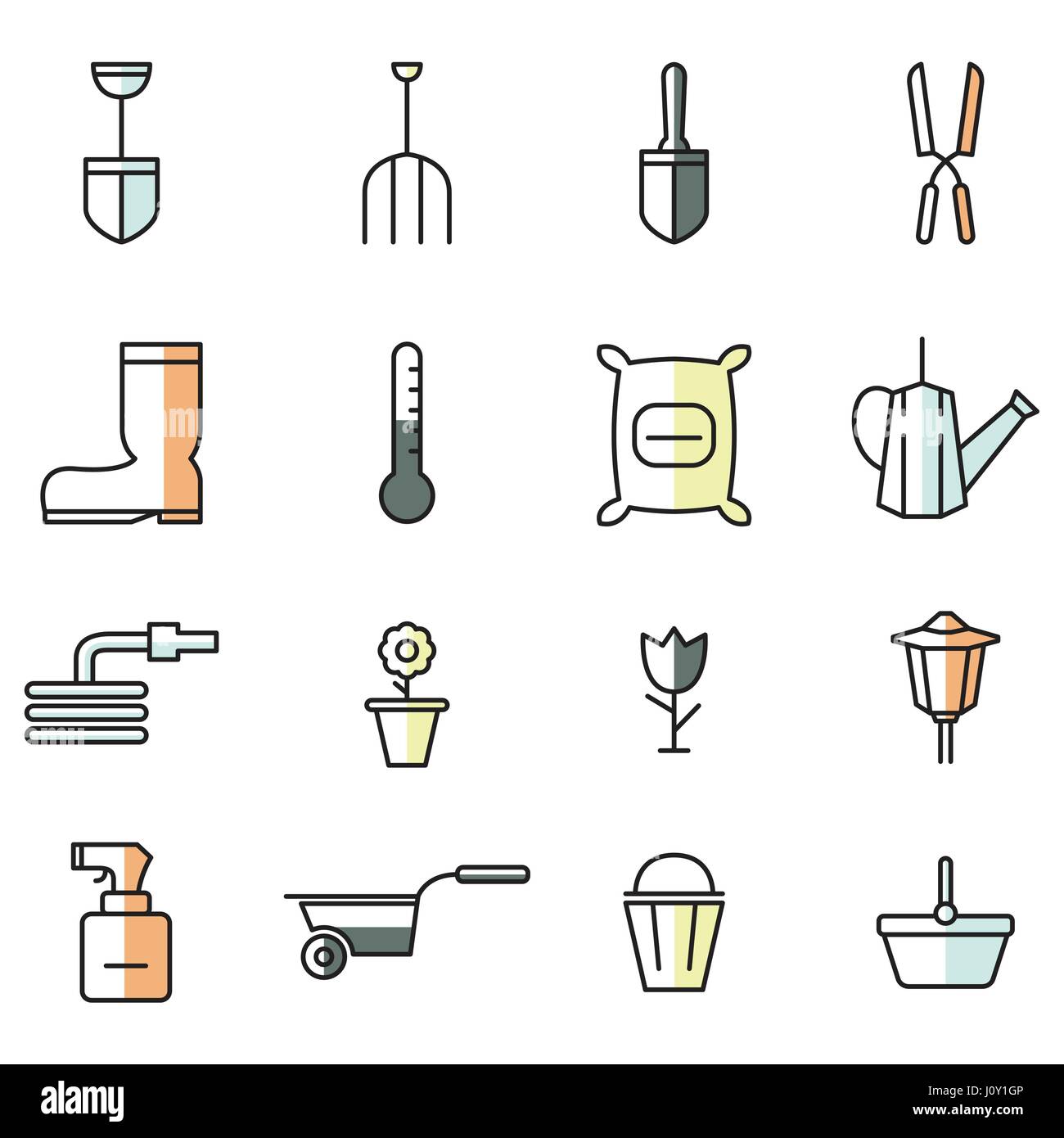 A vector illustration of spring gardening icon sets in flat design ...
