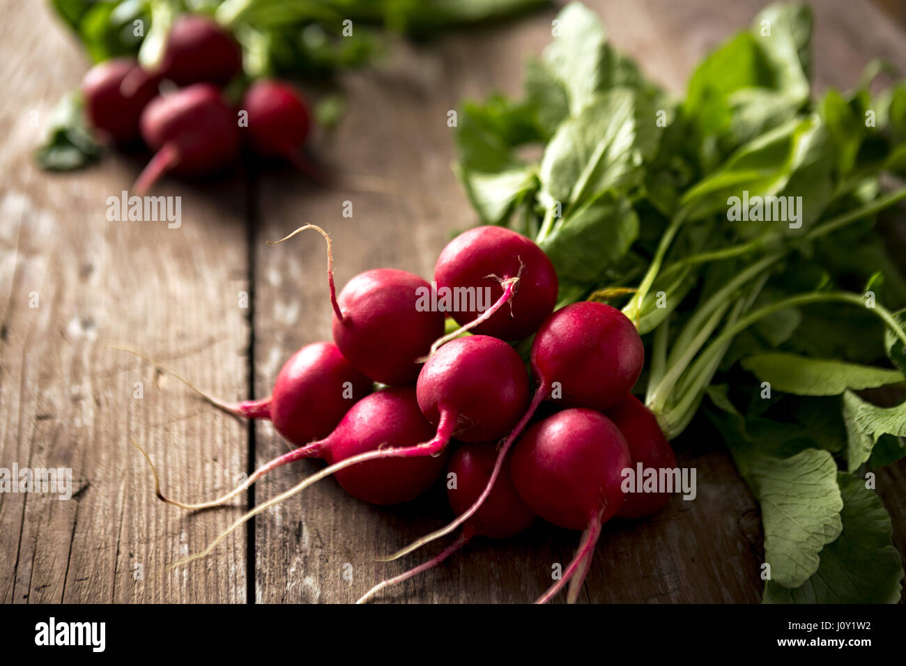 Garden red radish on wooden table hi-res stock photography and images ...