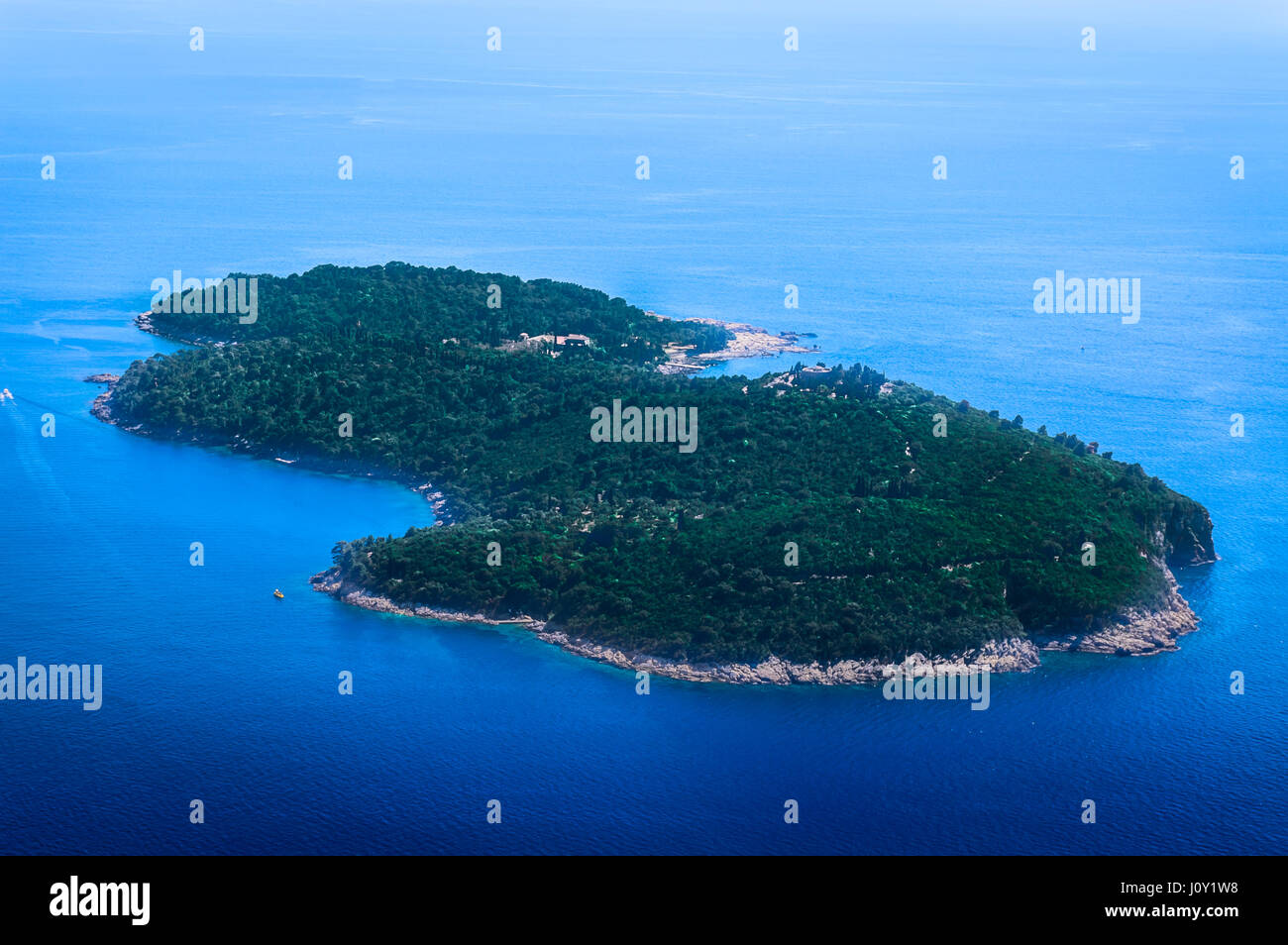 Aerial view on Island Lokrum in front of town Dubrovnik, Croatia ...