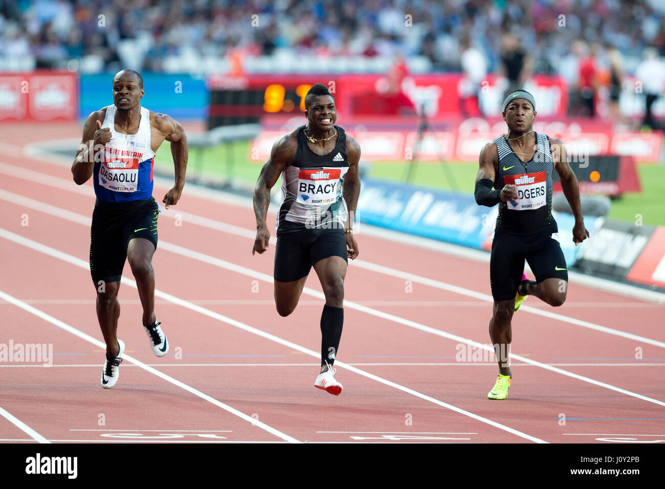 James Dasaolu of GB & Marvin Bracy of the USA & Mike Rodgers of the USA ...