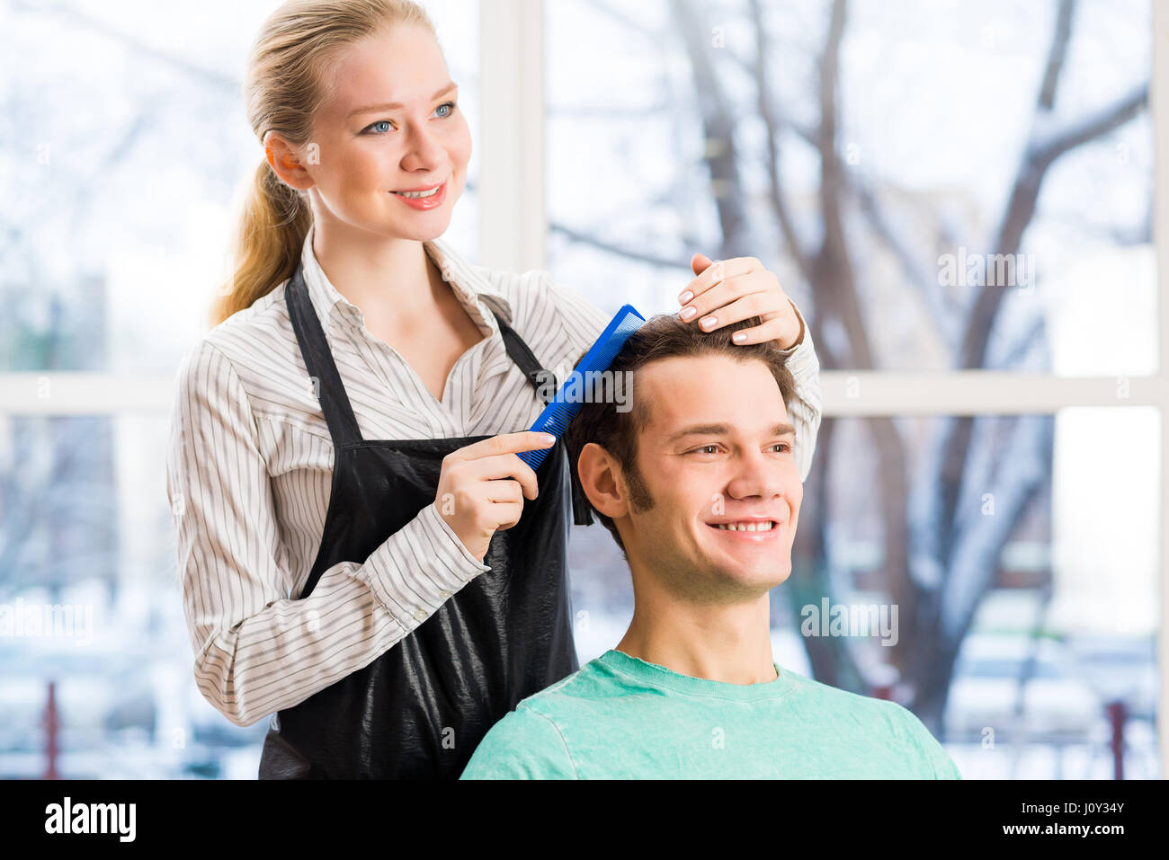 hairdresser and client Stock Photo - Alamy