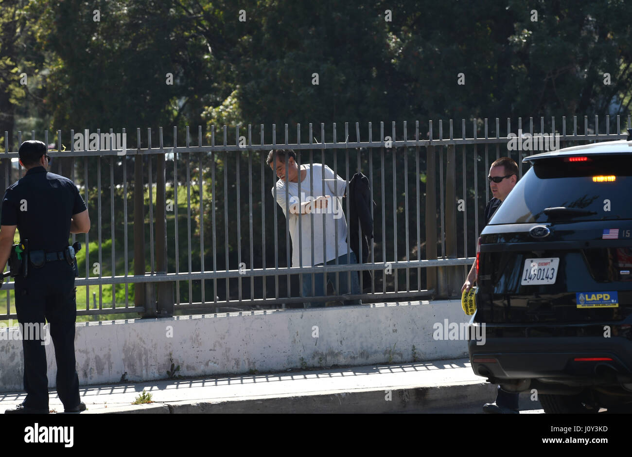 LAPD firefighters try to rescue a man threatening to jump from the ...