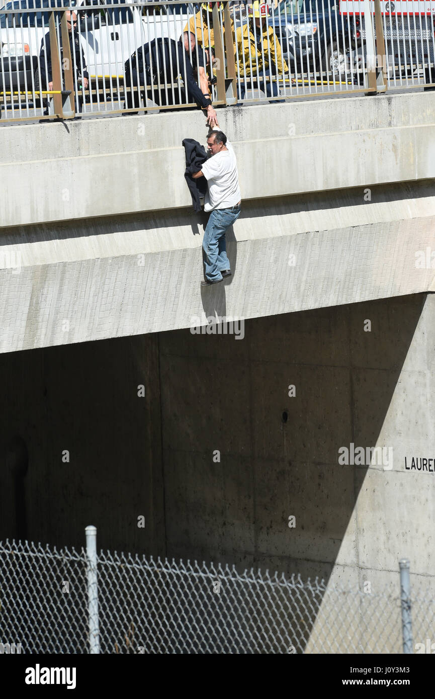 LAPD firefighters try to rescue a man threatening to jump from the ...