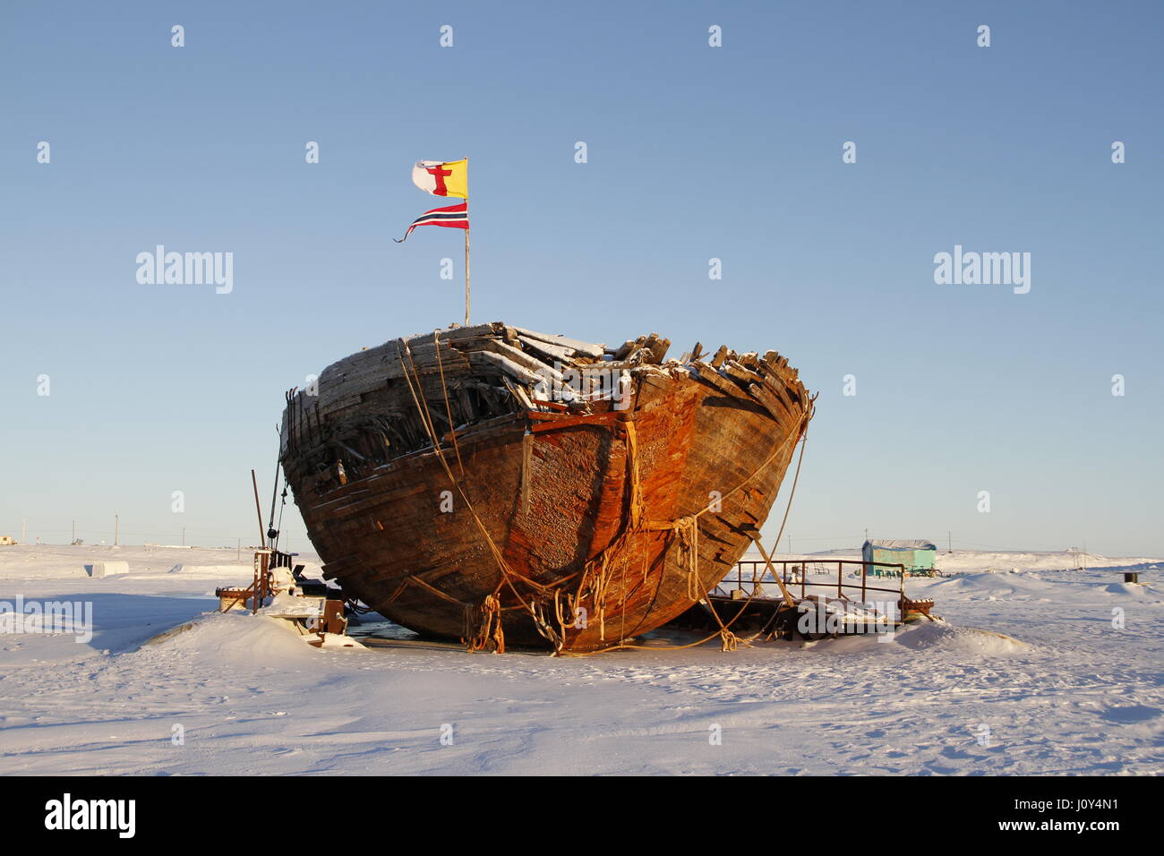 Shipwreck remains of the Maud near Cambridge Bay, named for Queen Maud ...