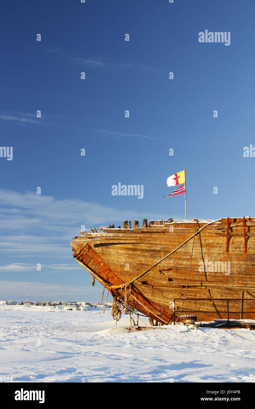 Shipwreck remains of the Maud near Cambridge Bay, named for Queen Maud ...
