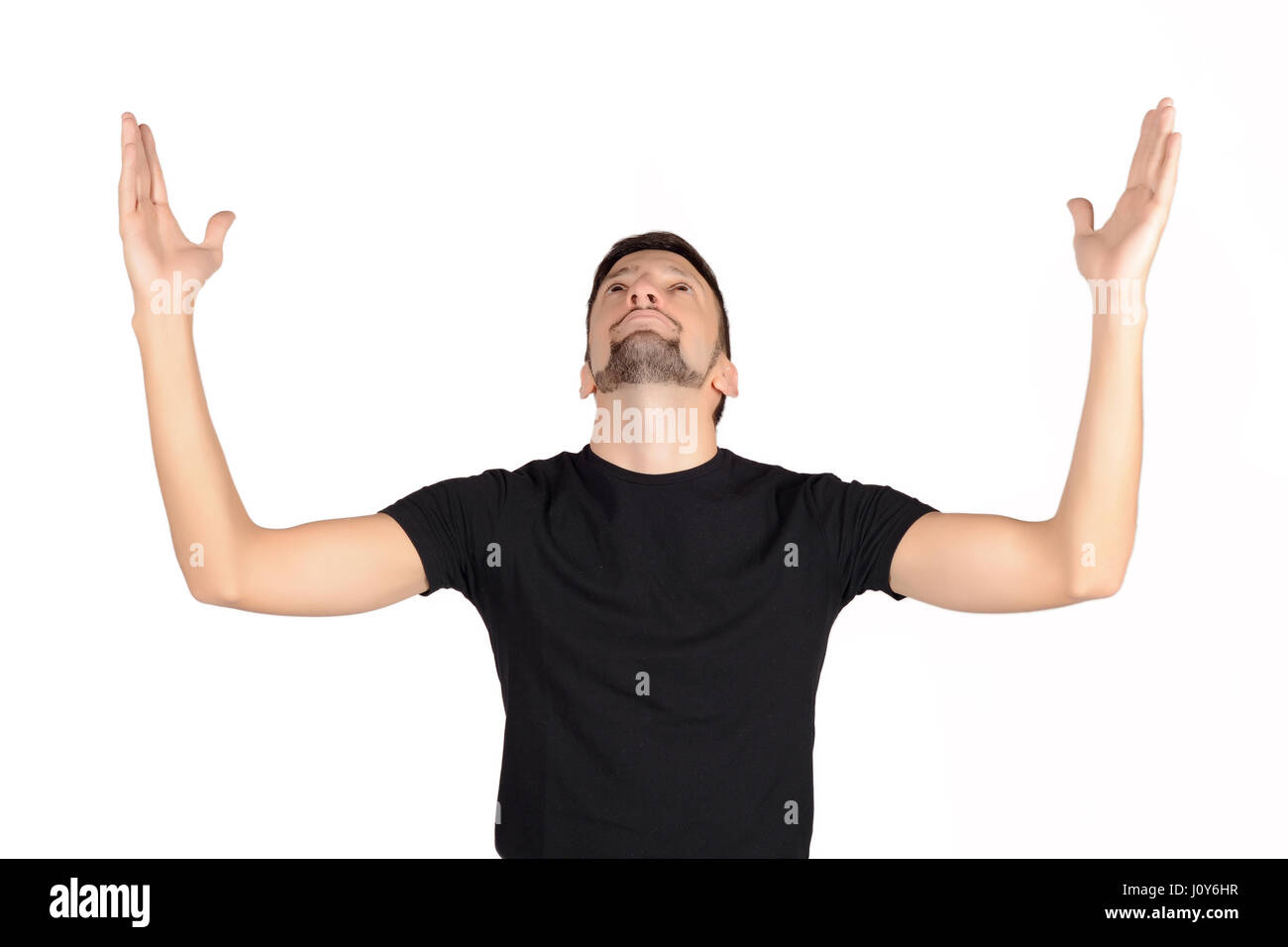 Portrait of a young latin man celebration victory. Isolated white ...