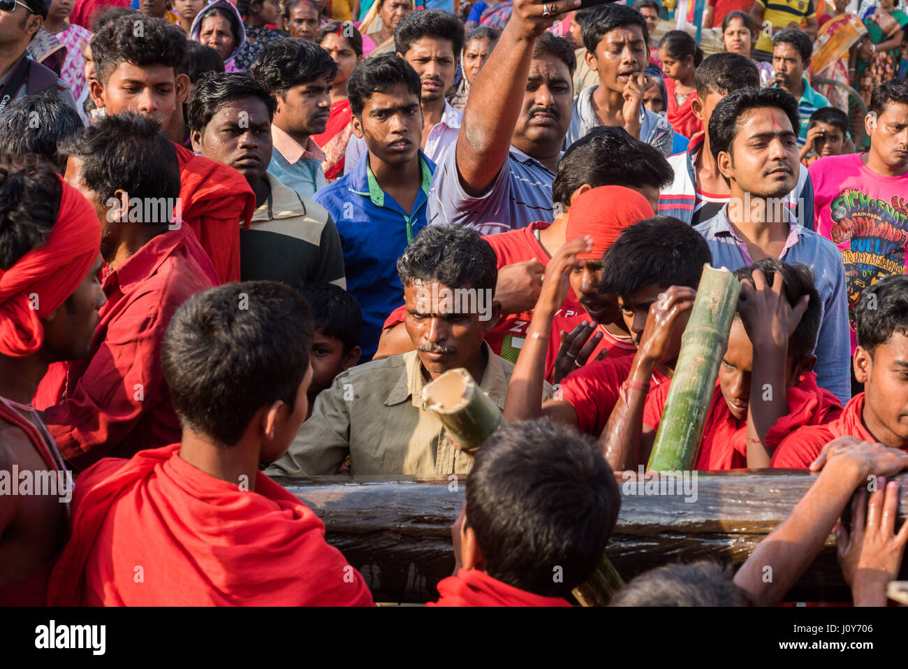 The Charak tree being purified and blessed before the ritual in ...
