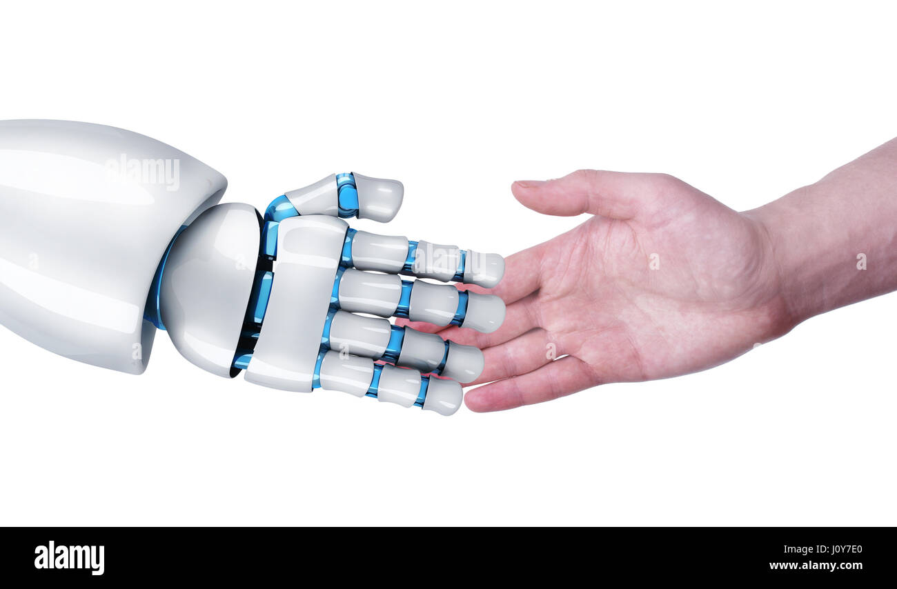 Handshake of robot and human. 3d illustration Stock Photo - Alamy