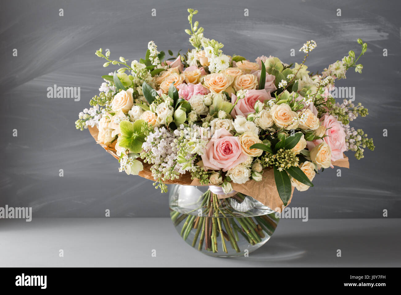 luxurious and elegant bouquet of roses and Other colors flowers on ...