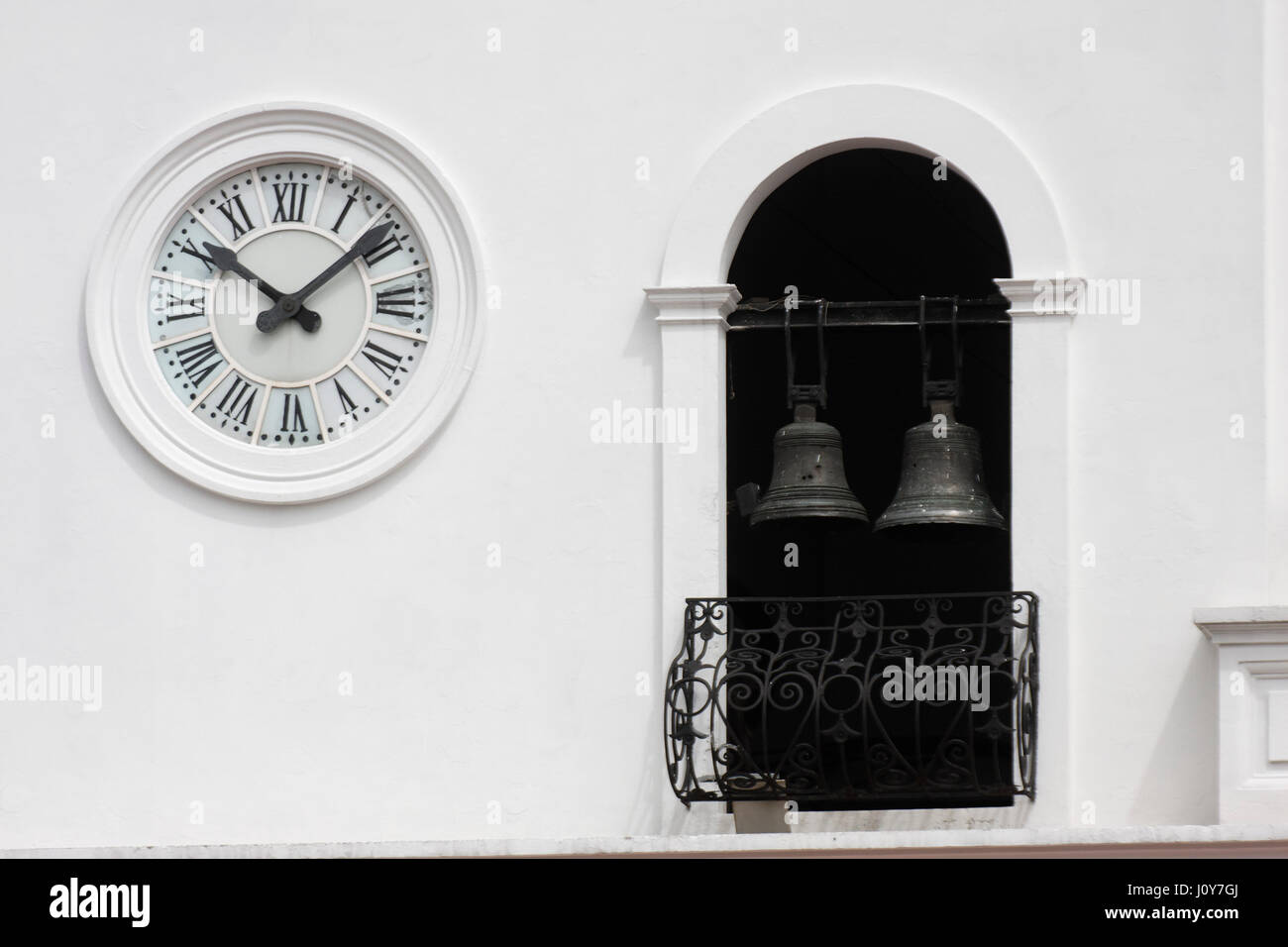 Clock and the bells in Quito, ecuador Stock Photo - Alamy