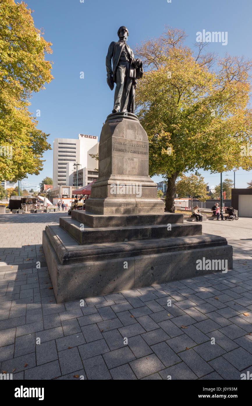 The John Robert Godley memorial statue, Christchurch, New Zealand Stock ...
