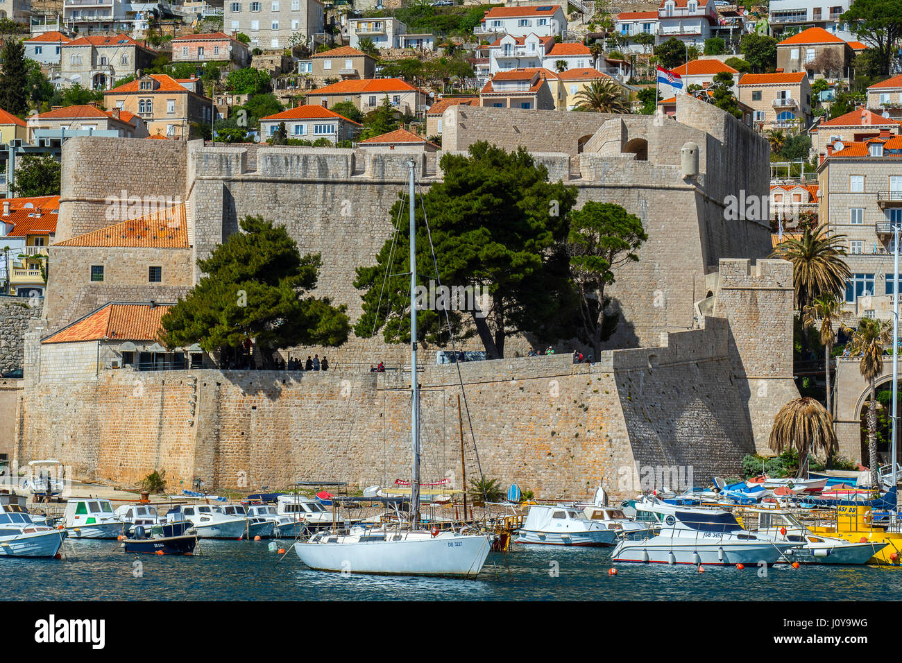 Croatia Dalmatia Dubrovnik old City view - Old Port and Fort Revelin ...