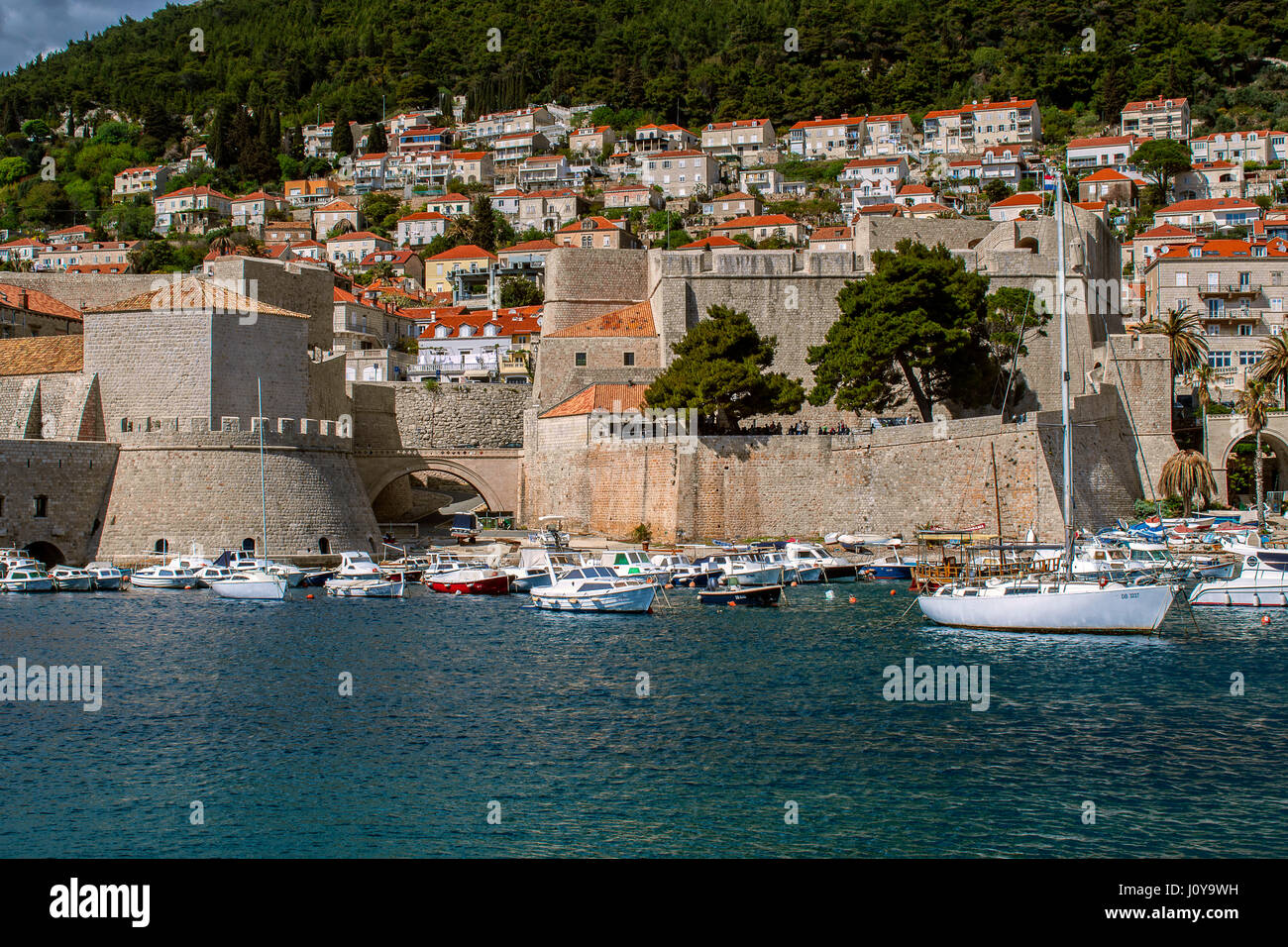 Croatia Dalmatia Dubrovnik old City view - Old Port and Fort Revelin ...