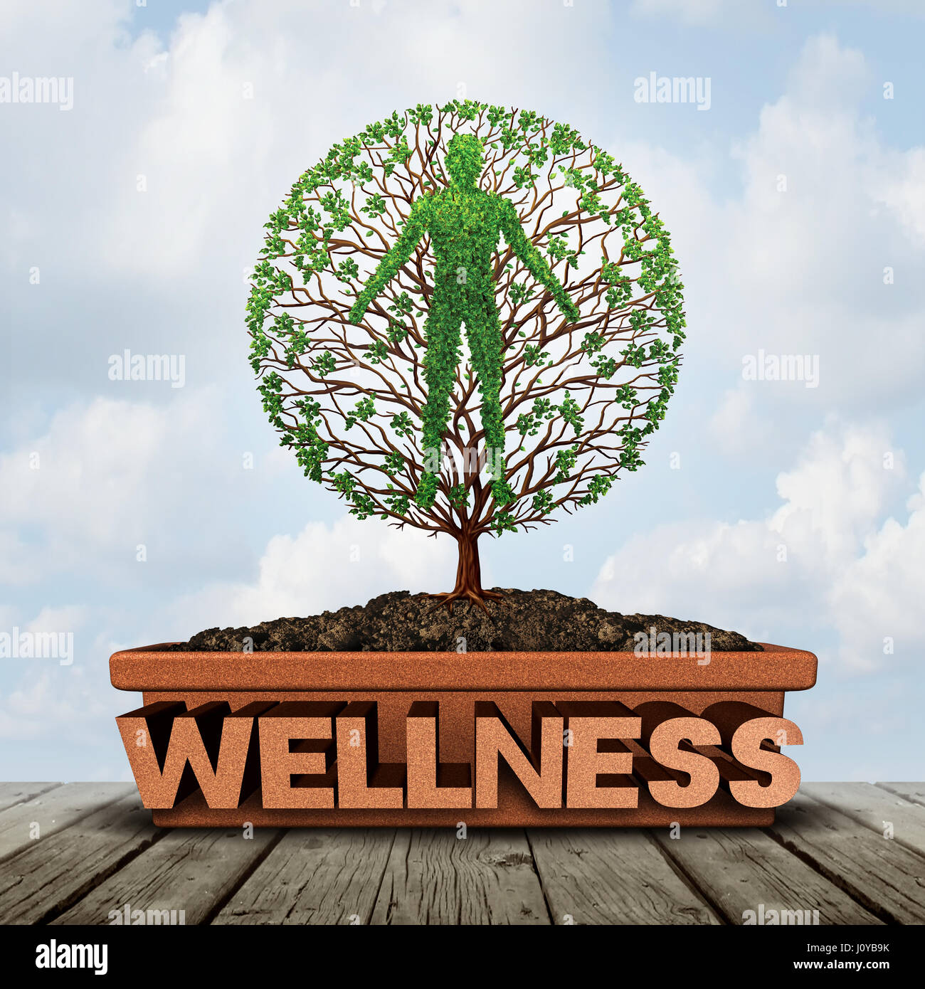 Wellness and natural healthy lifestyle symbol as a flower pot with text ...