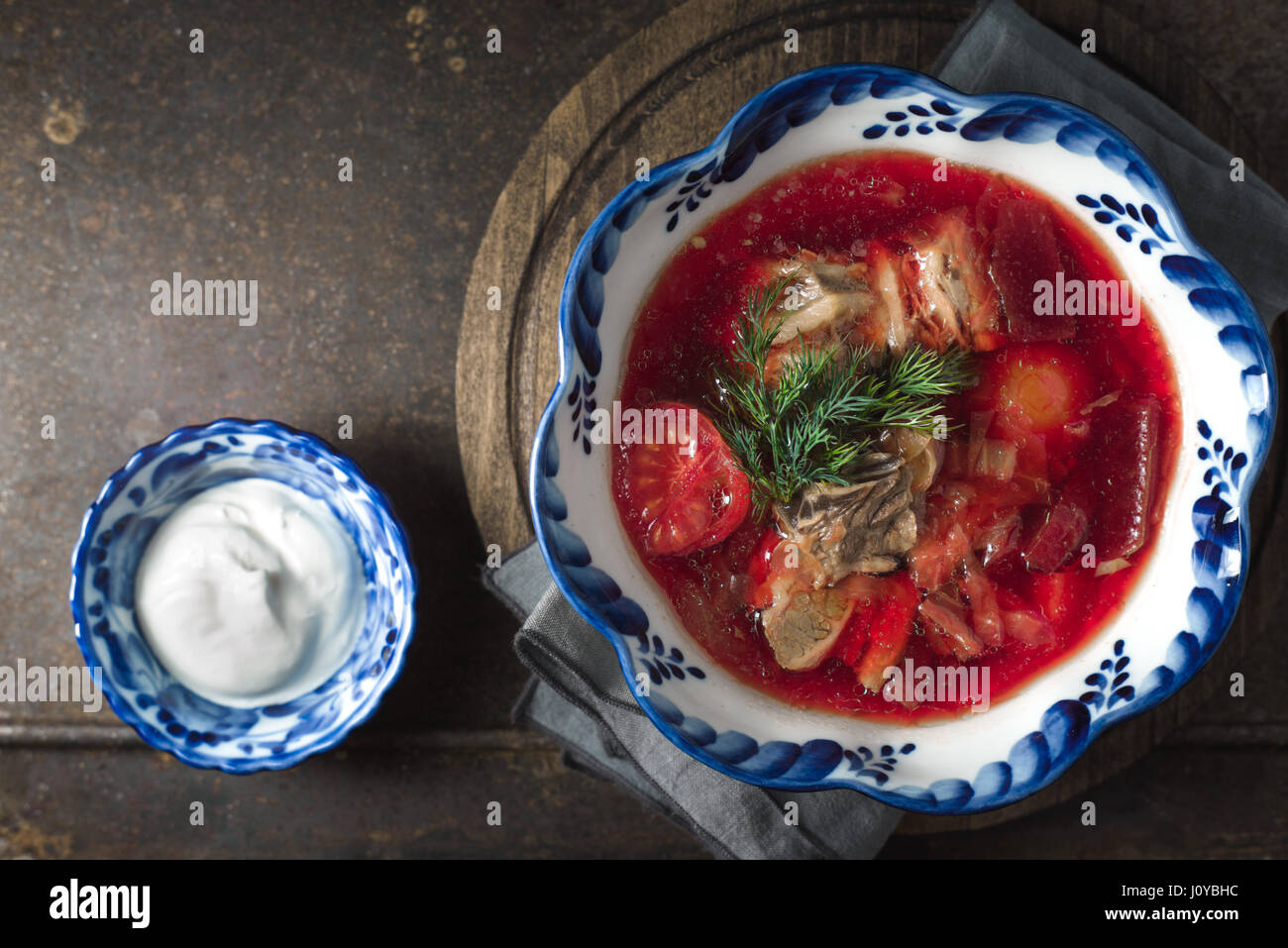 Traditional Russian dishes on the wooden table top view Stock Photo - Alamy