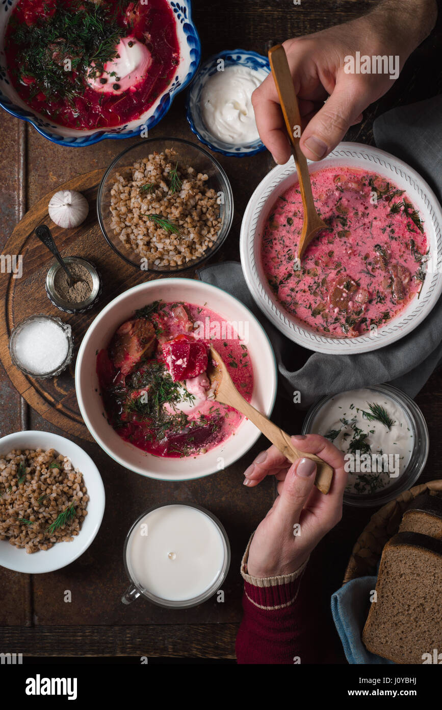Dinner in traditional Russian style vertical Stock Photo - Alamy