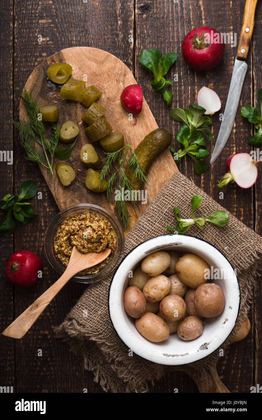 Ingredients for rustic vegetable salad on the wooden table Stock Photo ...