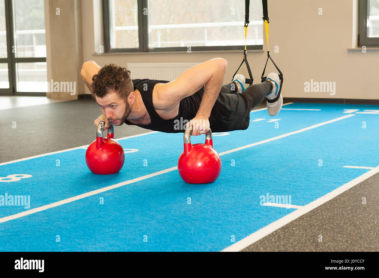 Active People Sport Workout Concept Man doing push-up exercise with ...