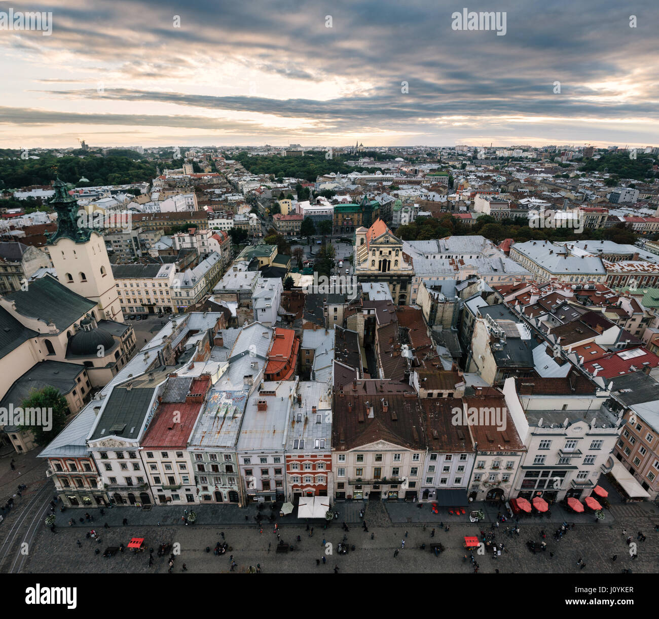 Panorama of the city of Lviv, view from above of the City hall. Roofs ...