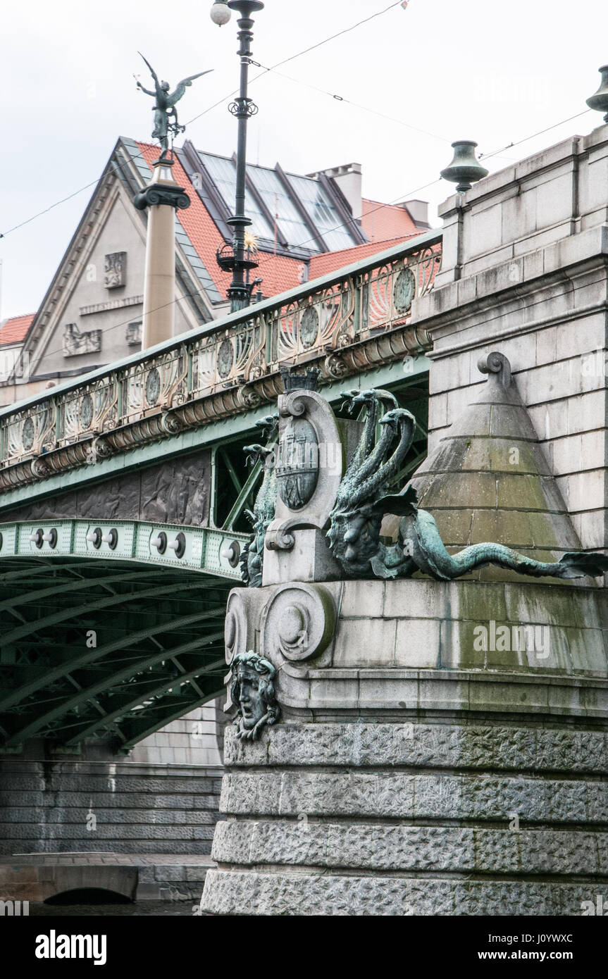 Prague bridges and corners in the center of the river Vltava Stock ...
