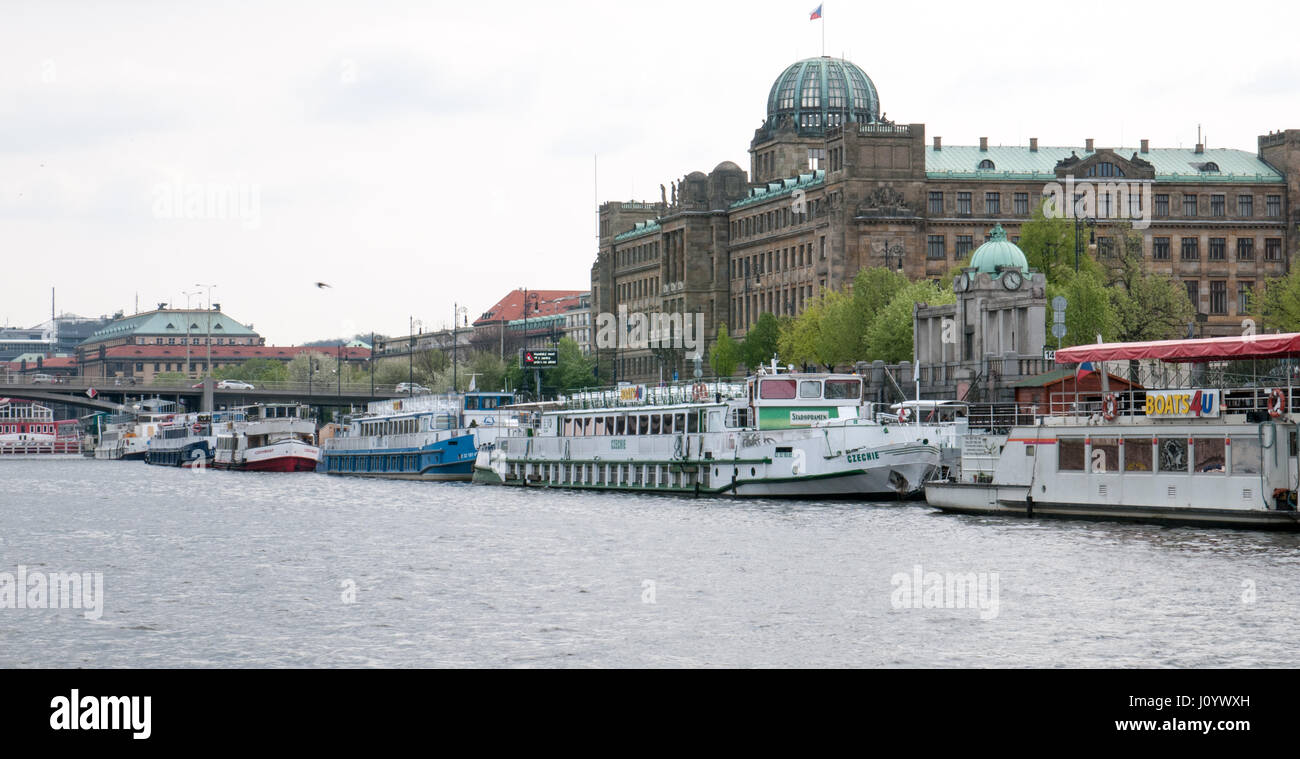 Palace of Industry and Trade in Prague on the Vltava river in the ...