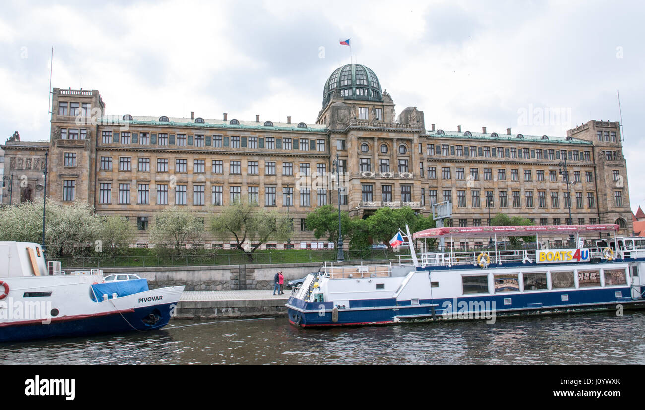 Palace of Industry and Trade in Prague on the Vltava river in the ...