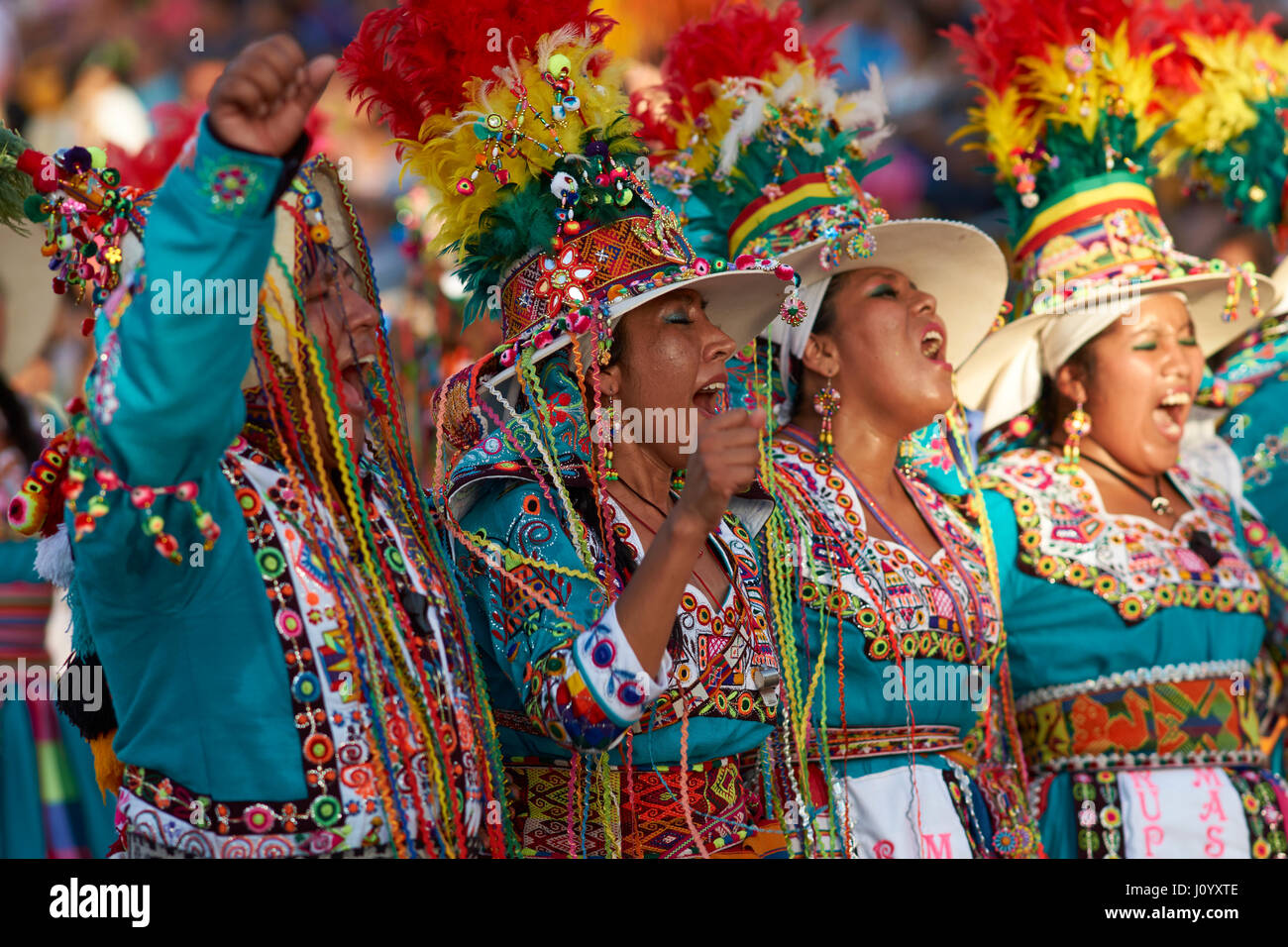 Tinkus dance group in colourful costumes performing a traditional ...