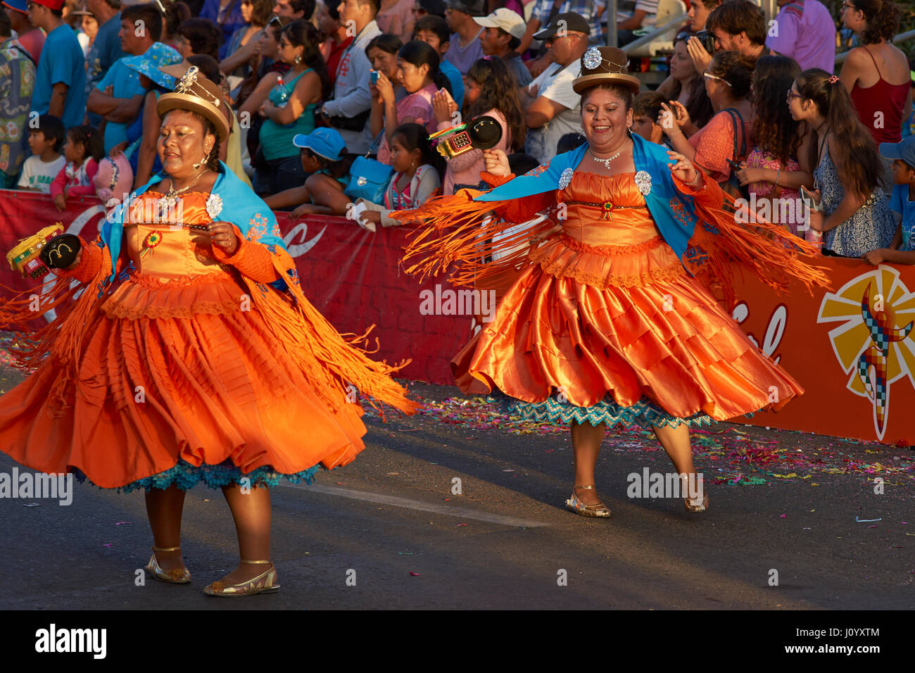Morenada dance group in traditional Andean costume performing at the ...