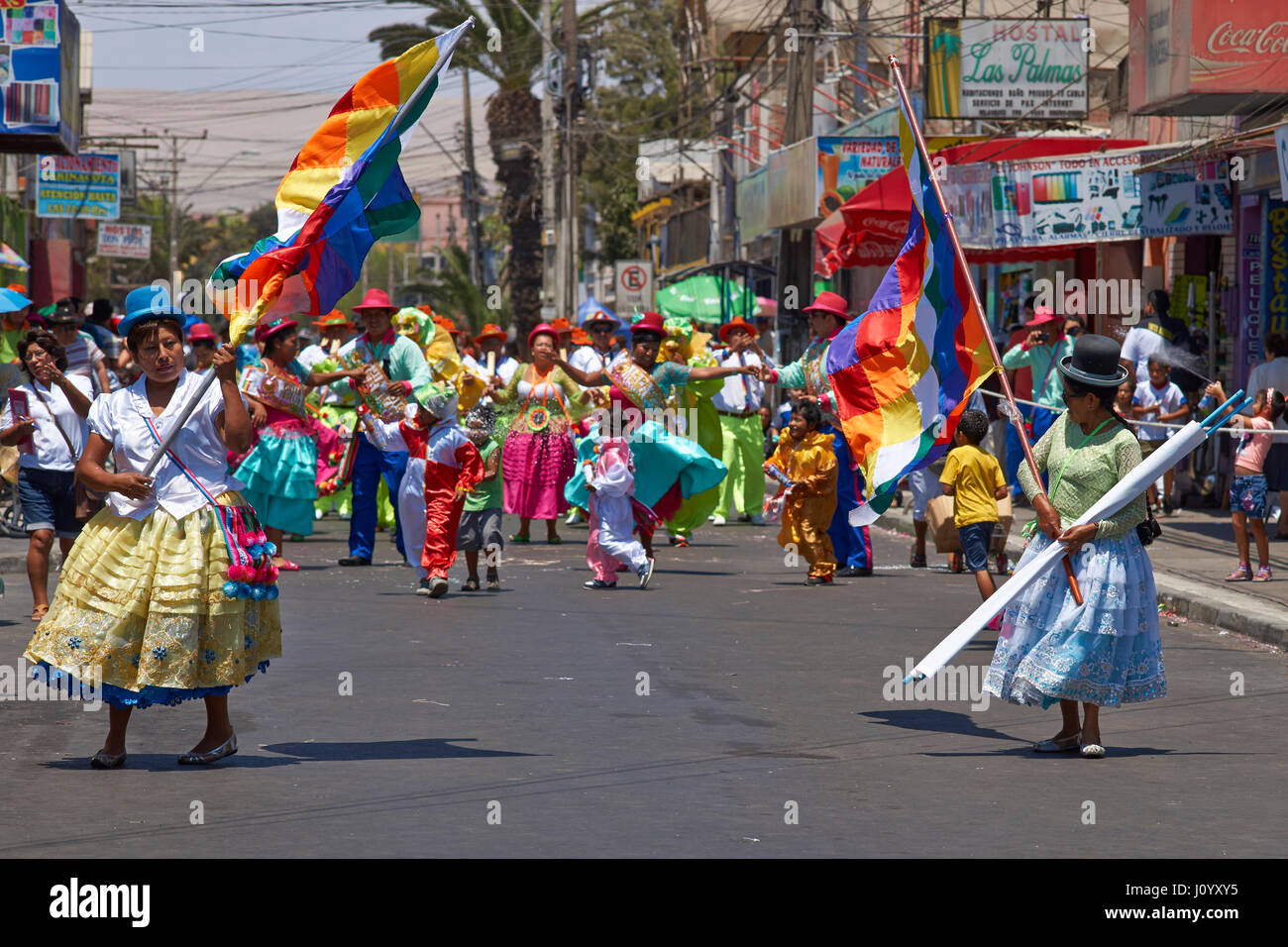 Andean dance group in traditional costume performing at the annual ...