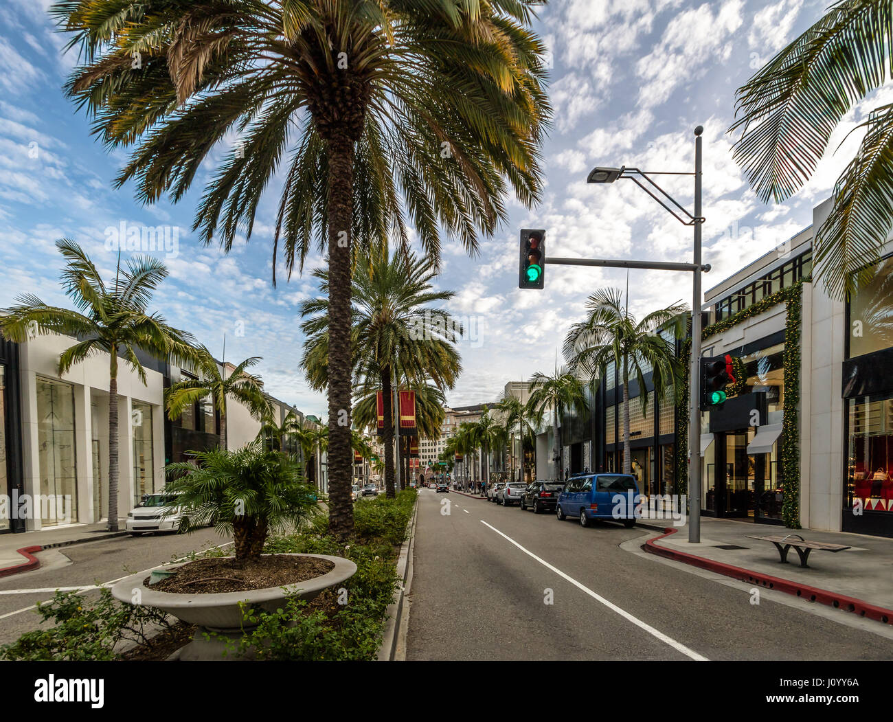 Rodeo Drive Street with stores and Palm Trees in Beverly Hills - Los ...